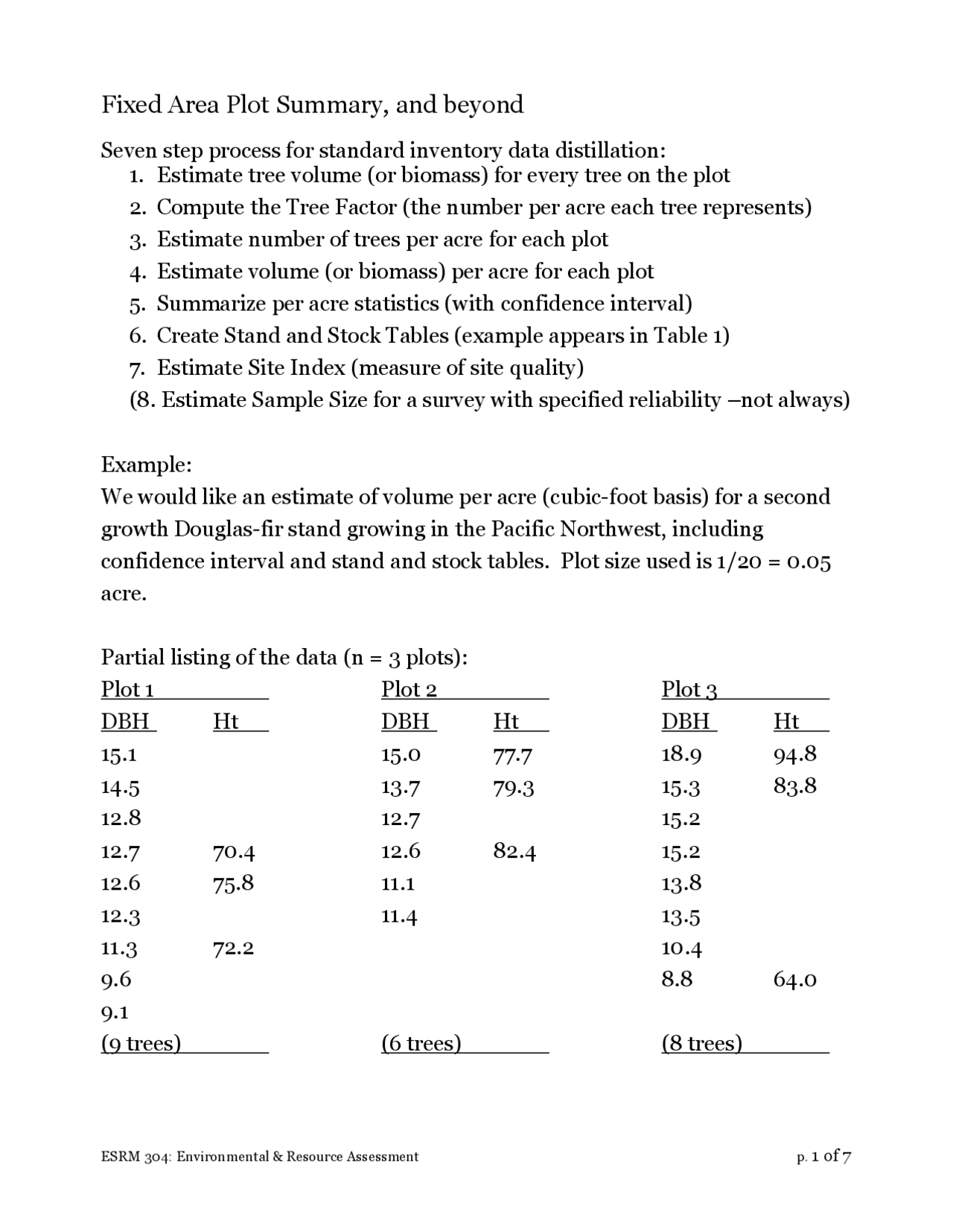 Environmental and Resource Assessment: Fixed Area Plot Summary and Tree ...