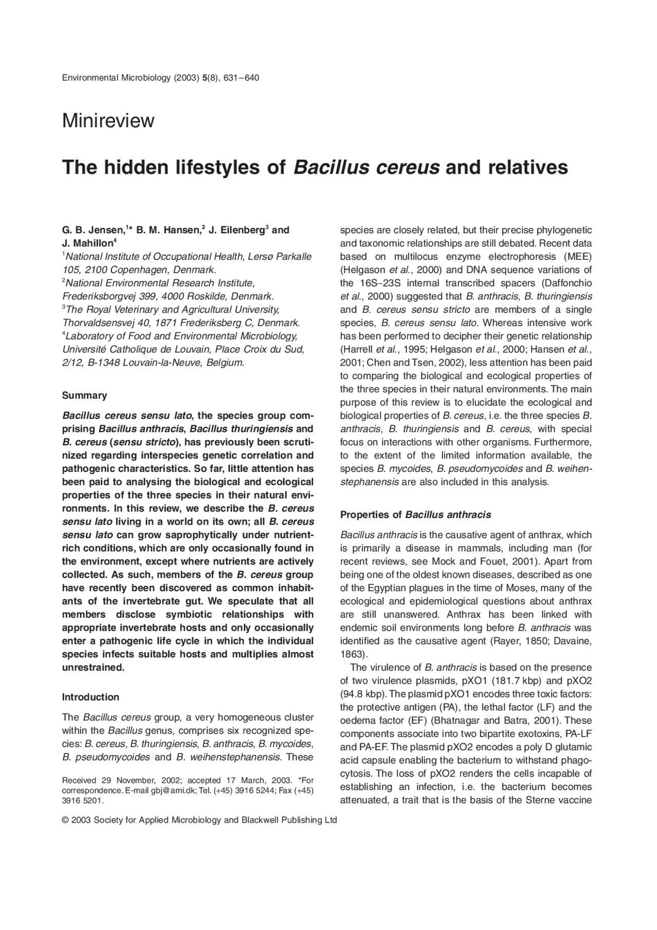 The Hidden Lifestyles Of Bacillus Cereus And Relatives Mb 451 Docsity