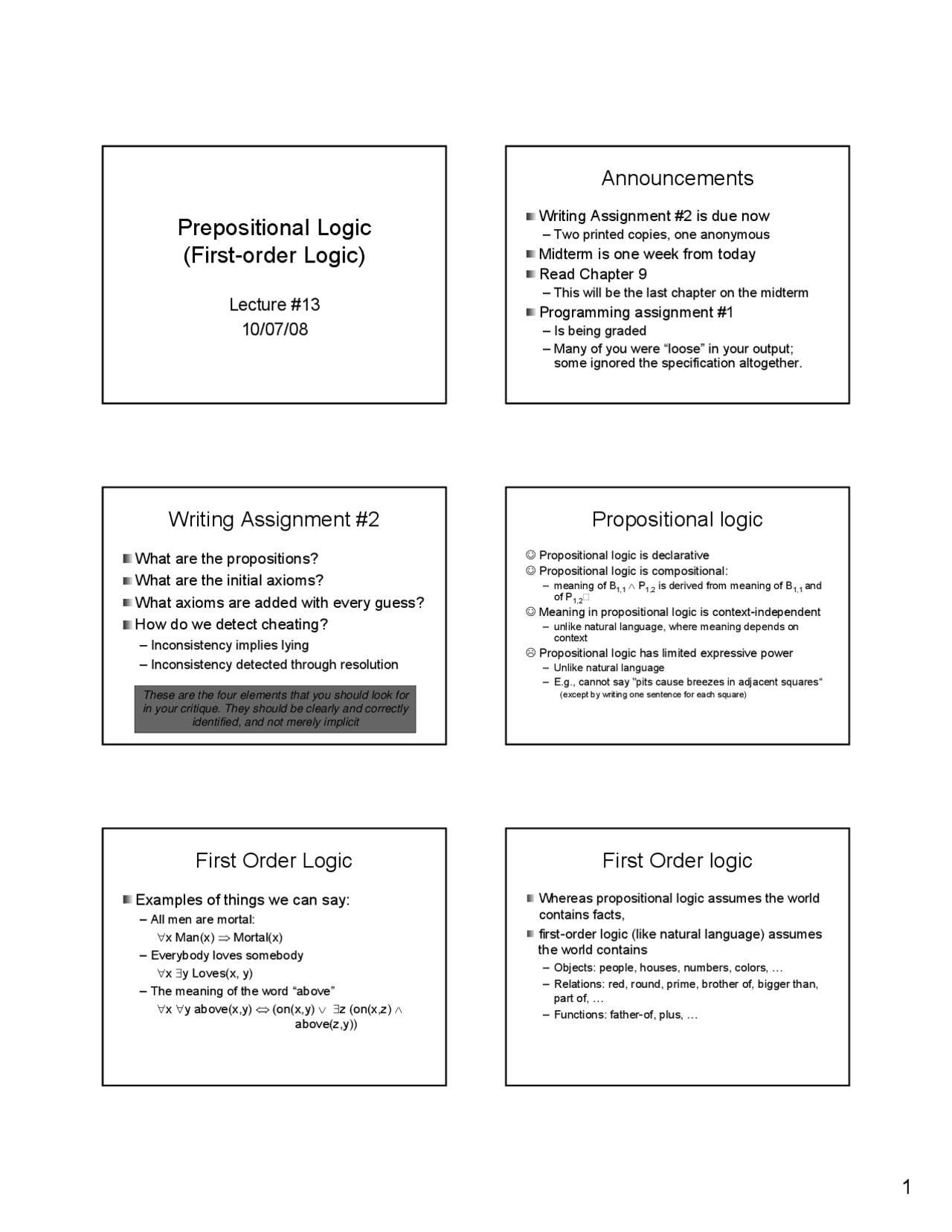 First Order Logic Propositional Logic Slides Cs 440 Docsity