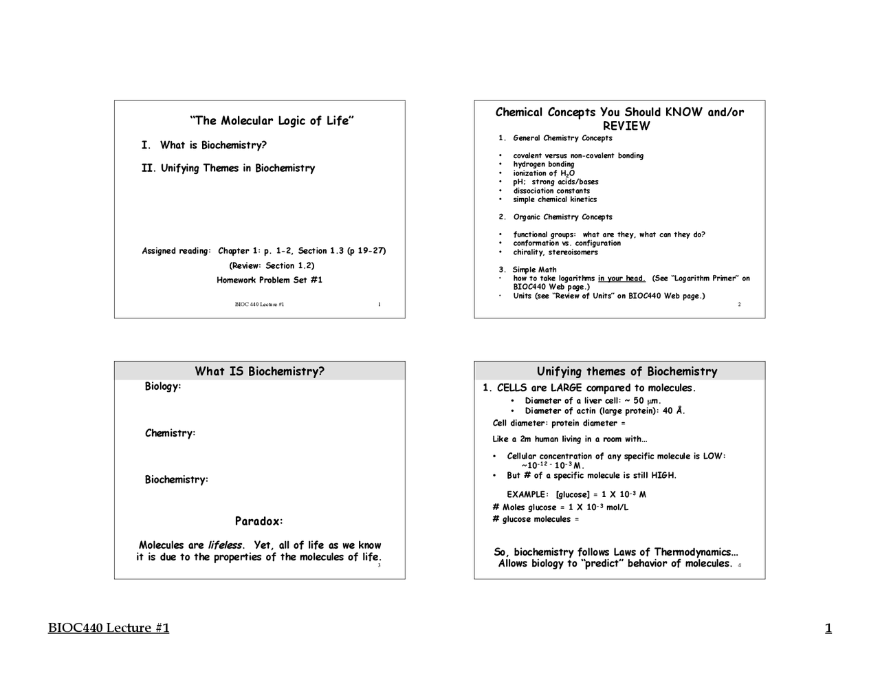 Molecular Logic of Life - Biochemistry - Slides | BIOC 440 - Docsity