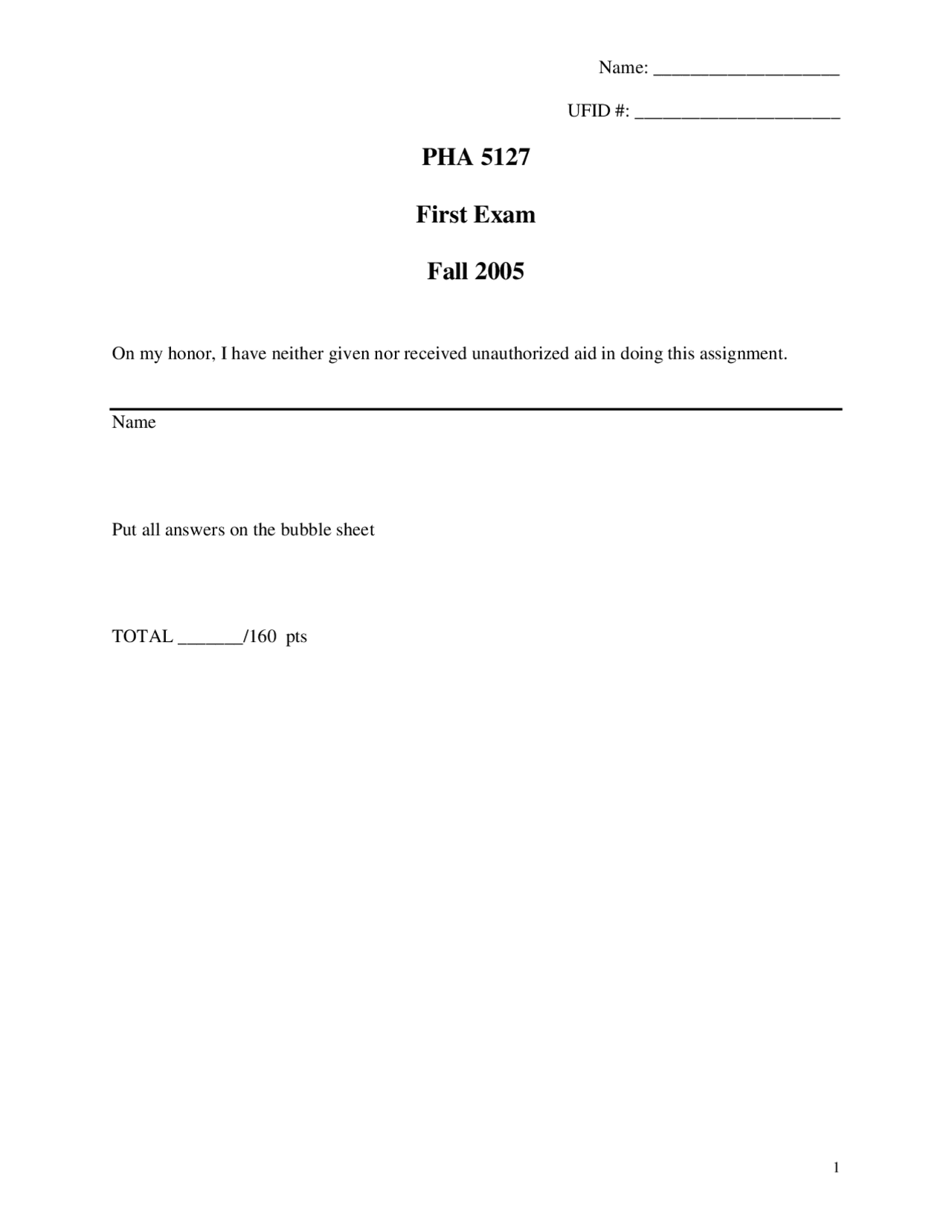 Exam 1 With Solution For Dosage Optimization Pha 5127 Docsity