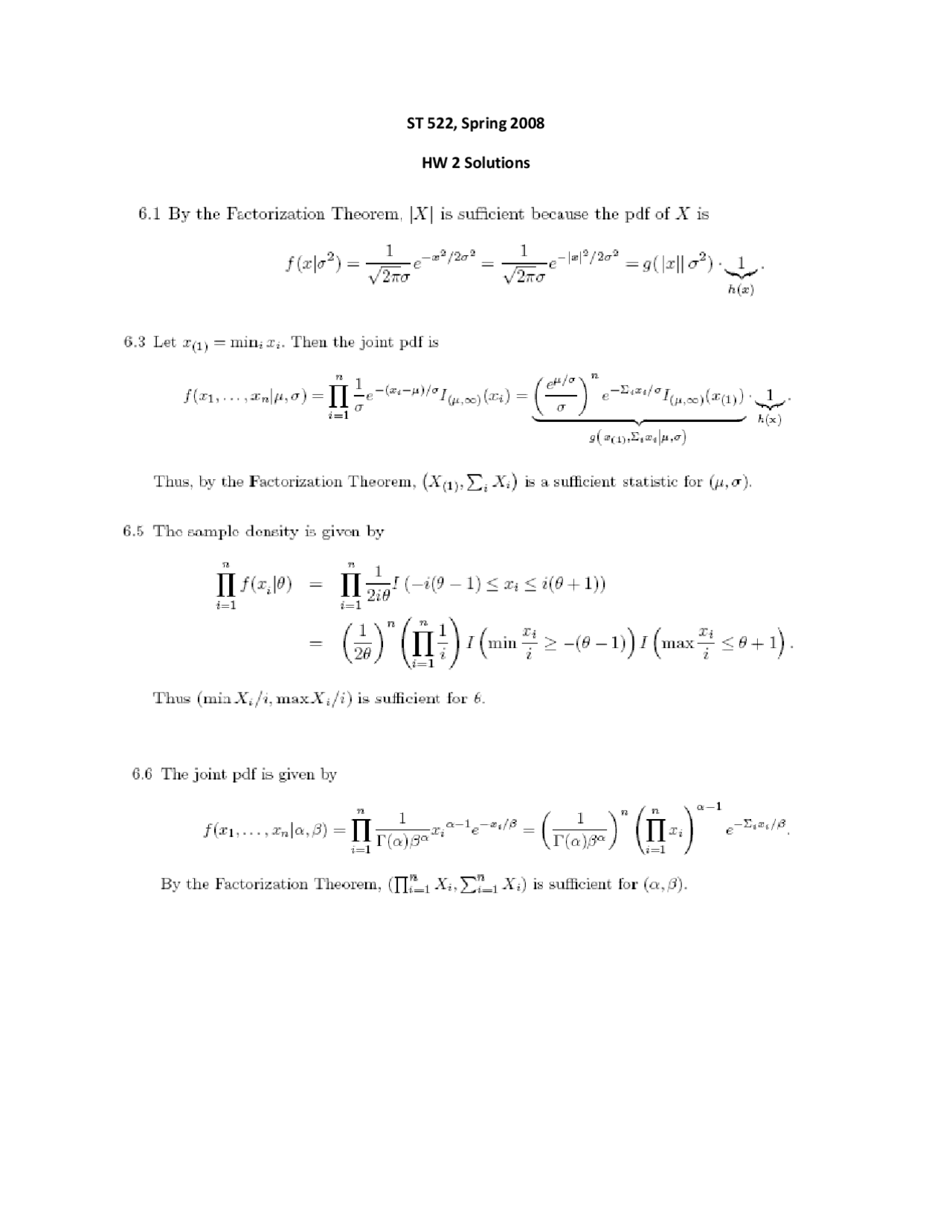 Solutions to HW 2 of ST 522, Spring 2008 - Exponential Families - Prof. Hao Zhang | Assignments ...