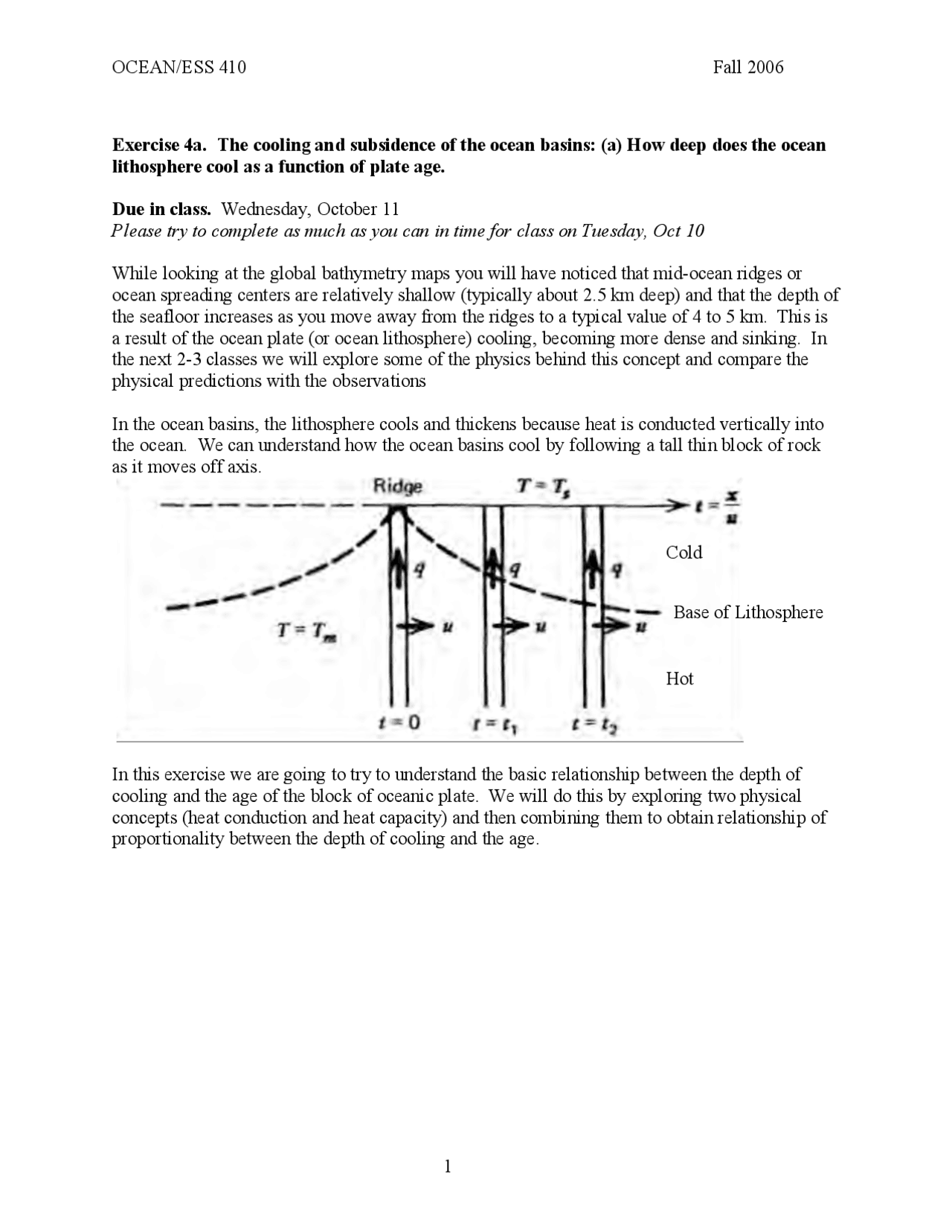 Assignment 4a The Cooling And Subsidence Of The Ocean Basins Ess