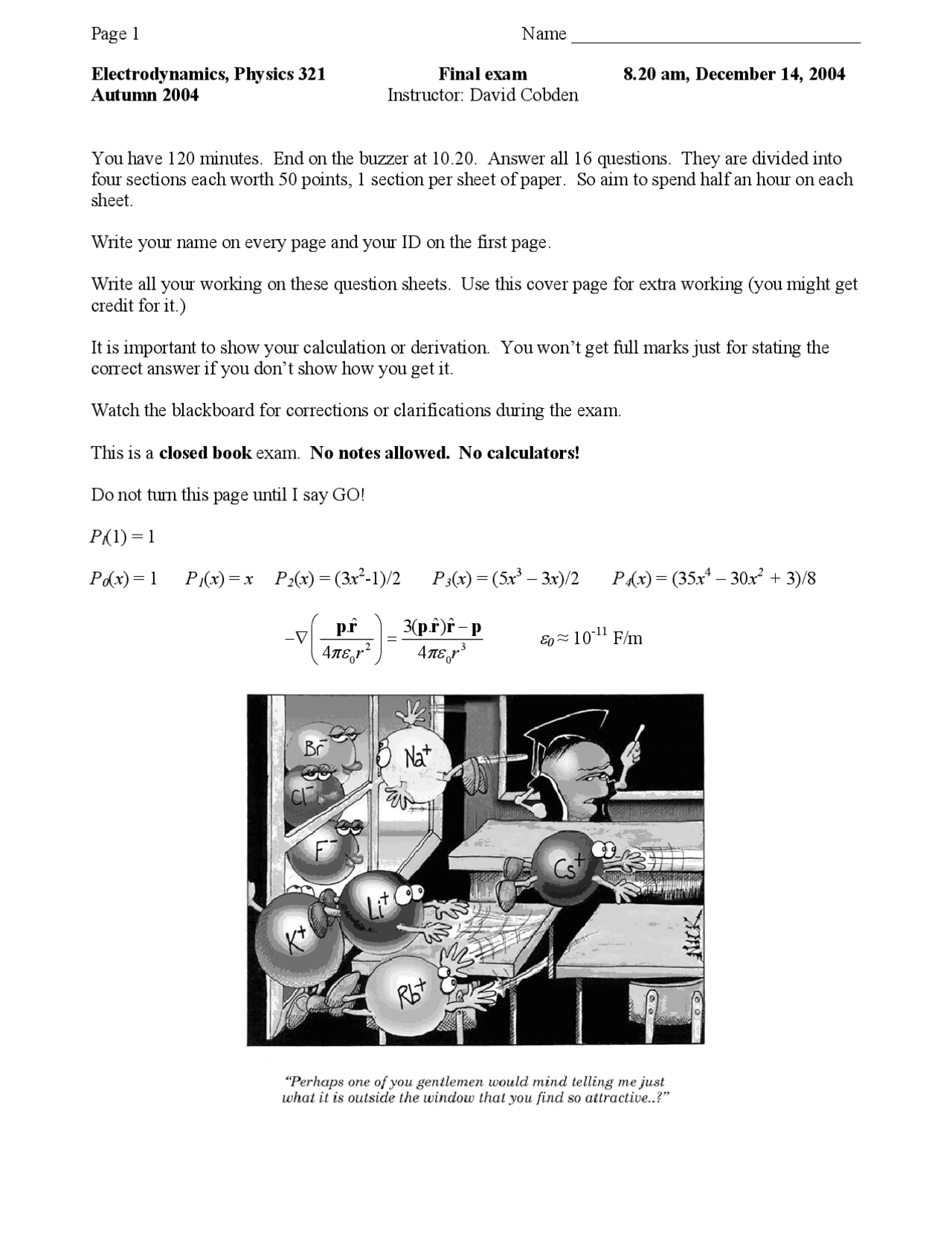 15 Questions For Final Examination Electromagnetism Phys 321 Docsity