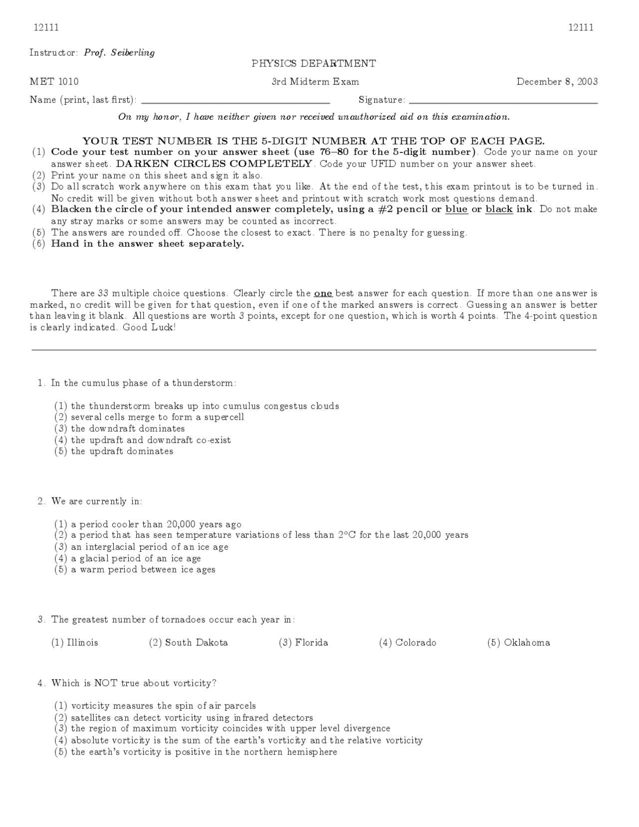 33 Mcqs Midterm Exam Introduction To Weather Met 1010 Docsity