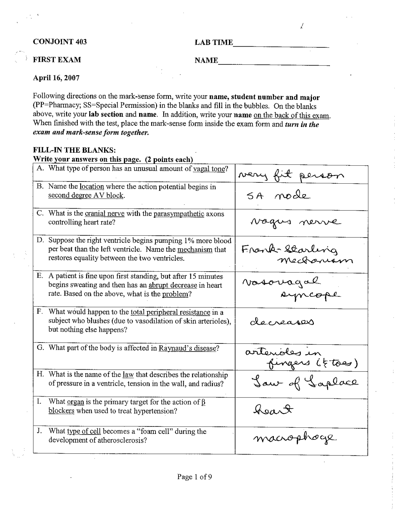 Exam 1 Questions With Solutions Human Anatomy And Physiology Conj