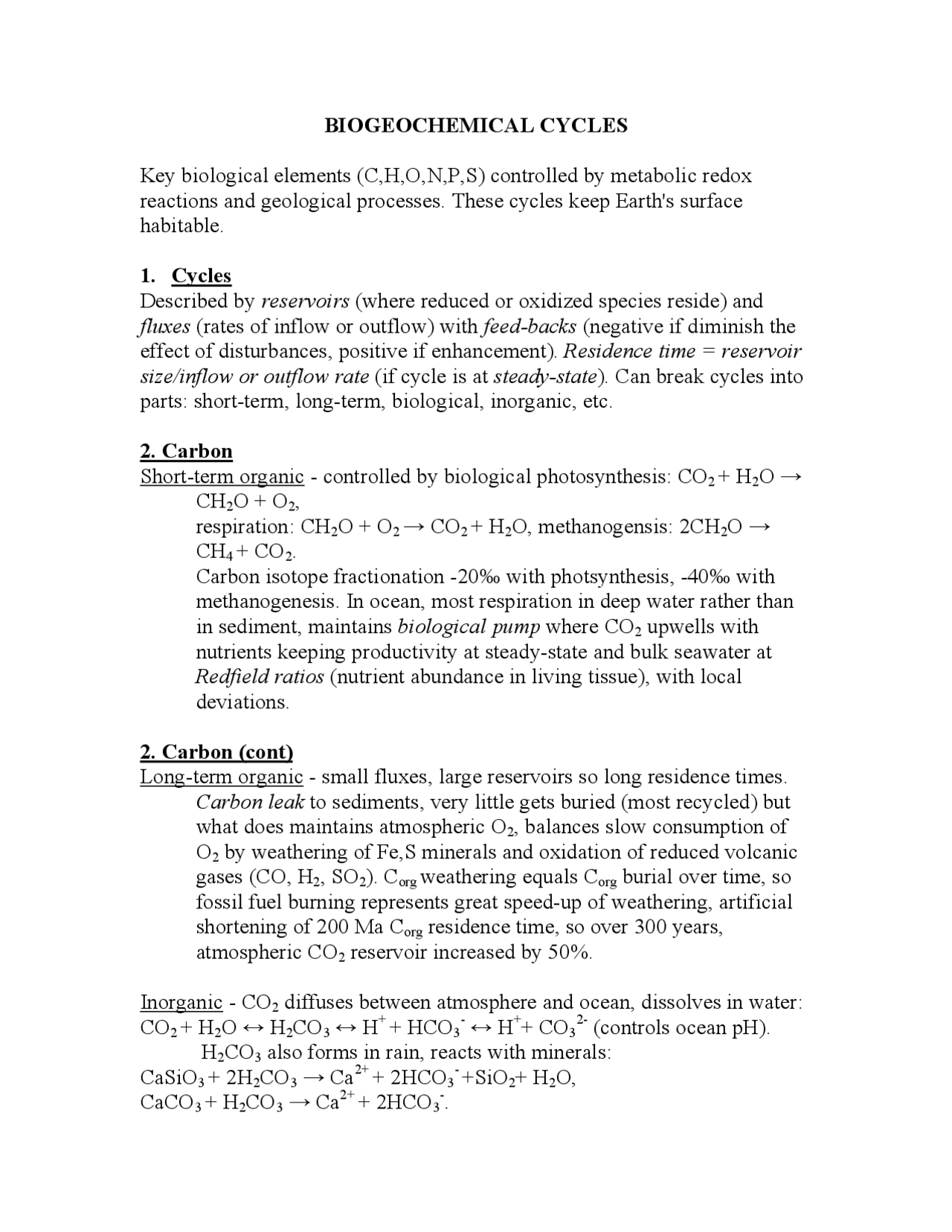 Biogeochemical Cycle Geobiology Notes Ess 313 Docsity
