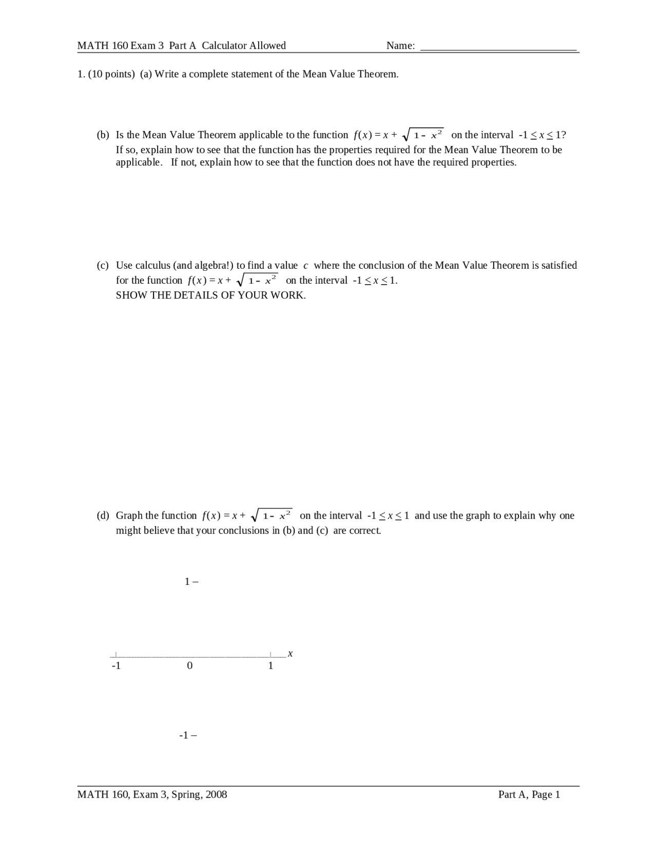 Test 3A Questions for Calculus for Physical Scientists I | MATH 160 ...