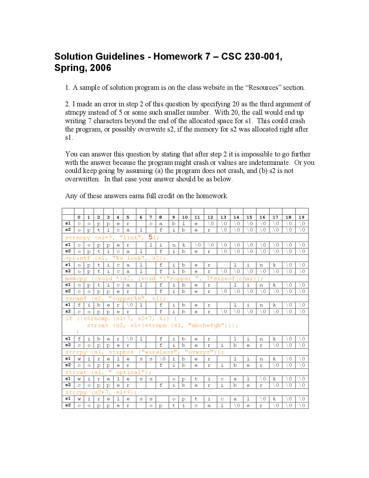 Solution Guidelines To Homework 7 C And Software Tools Csc 230