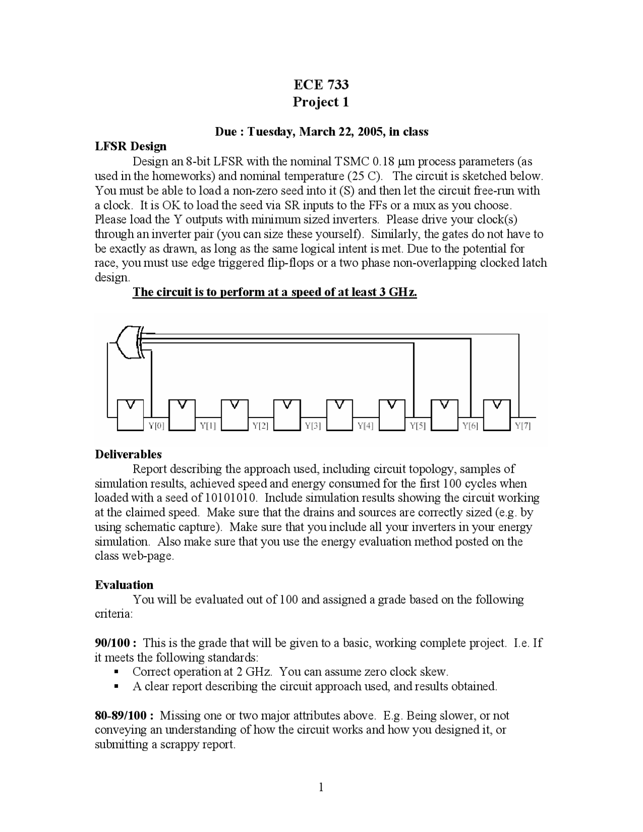 LFSR Design - Project 1 | Digital Electronics | ECE 733 | Study Guides ...