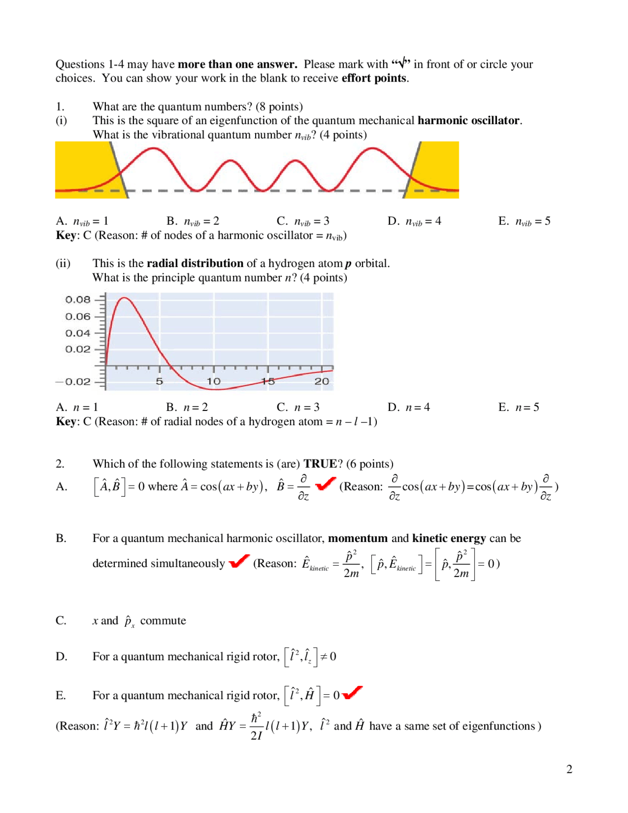 Exam 2 Questions With Answer Key Physical Chemistry Chem 455 Docsity