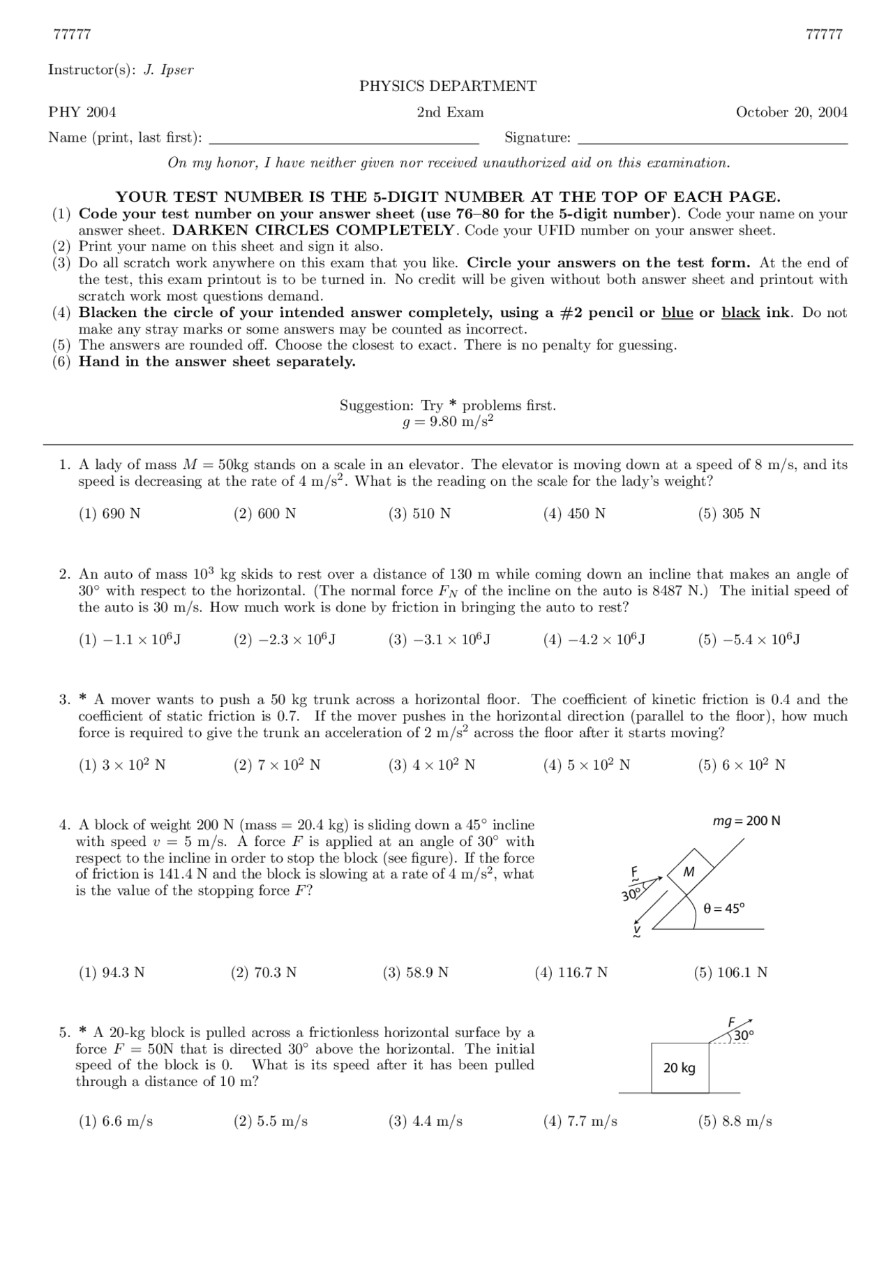 Examination 2 Applied Physics 1 Phy 2004 Docsity