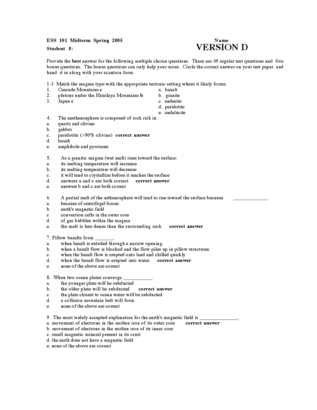 54 Solved Questions On Geological Science Midterm Exam Ess 101