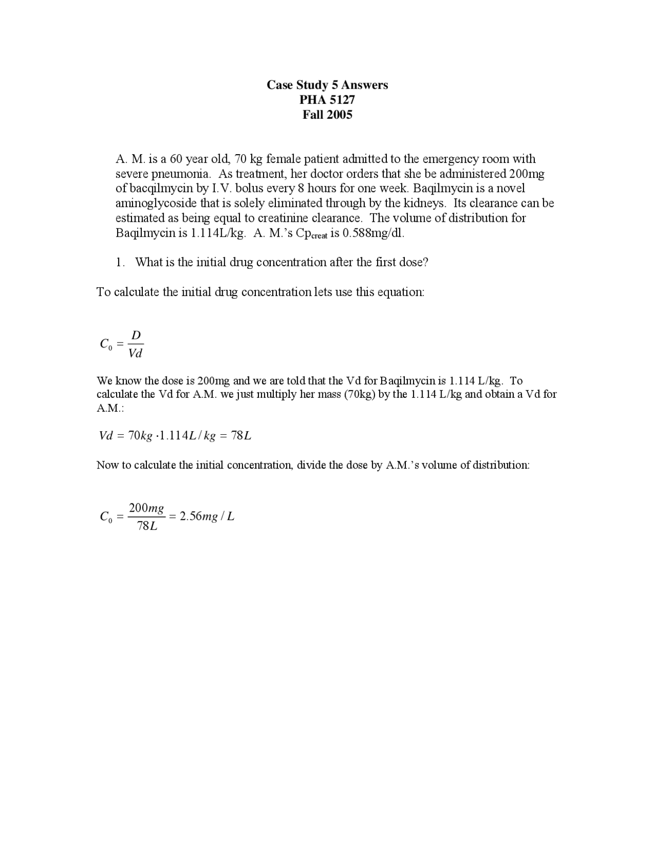 Solutions For Assignment 5 Dose Optimization 1 Pha 5127 Docsity