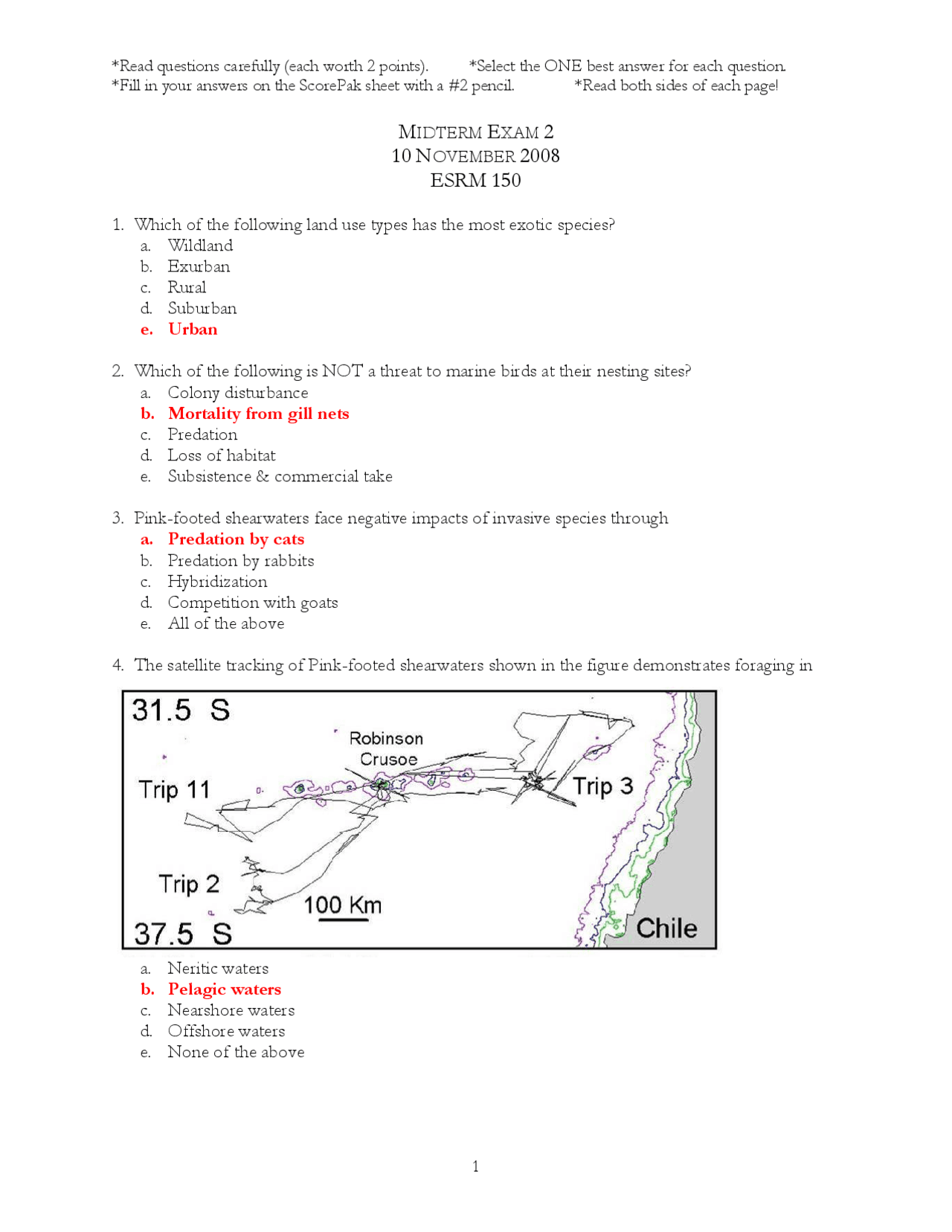 Midterm Exam Questions With Answer Key Wildlife Mod World Esrm 150