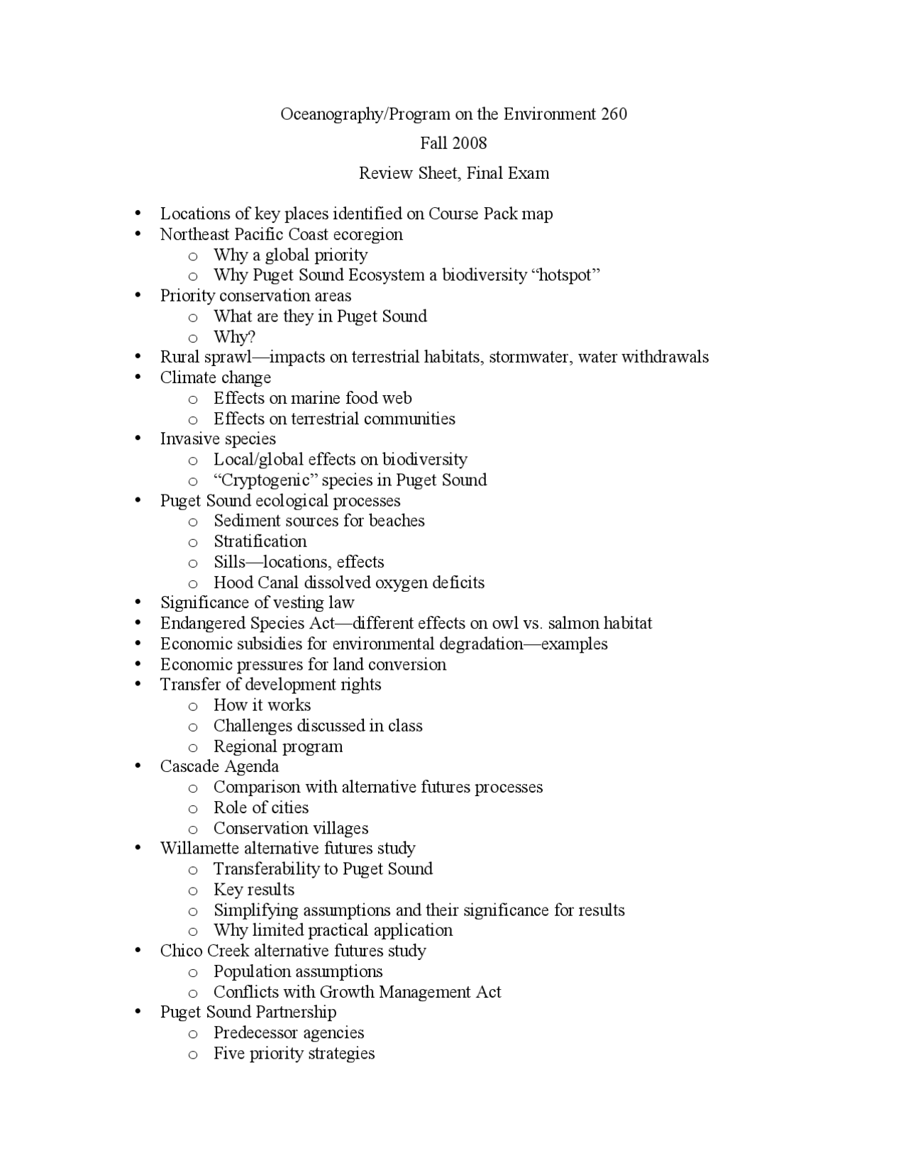 Review Sheet Final Exam Oceanographyprogram On The Environment
