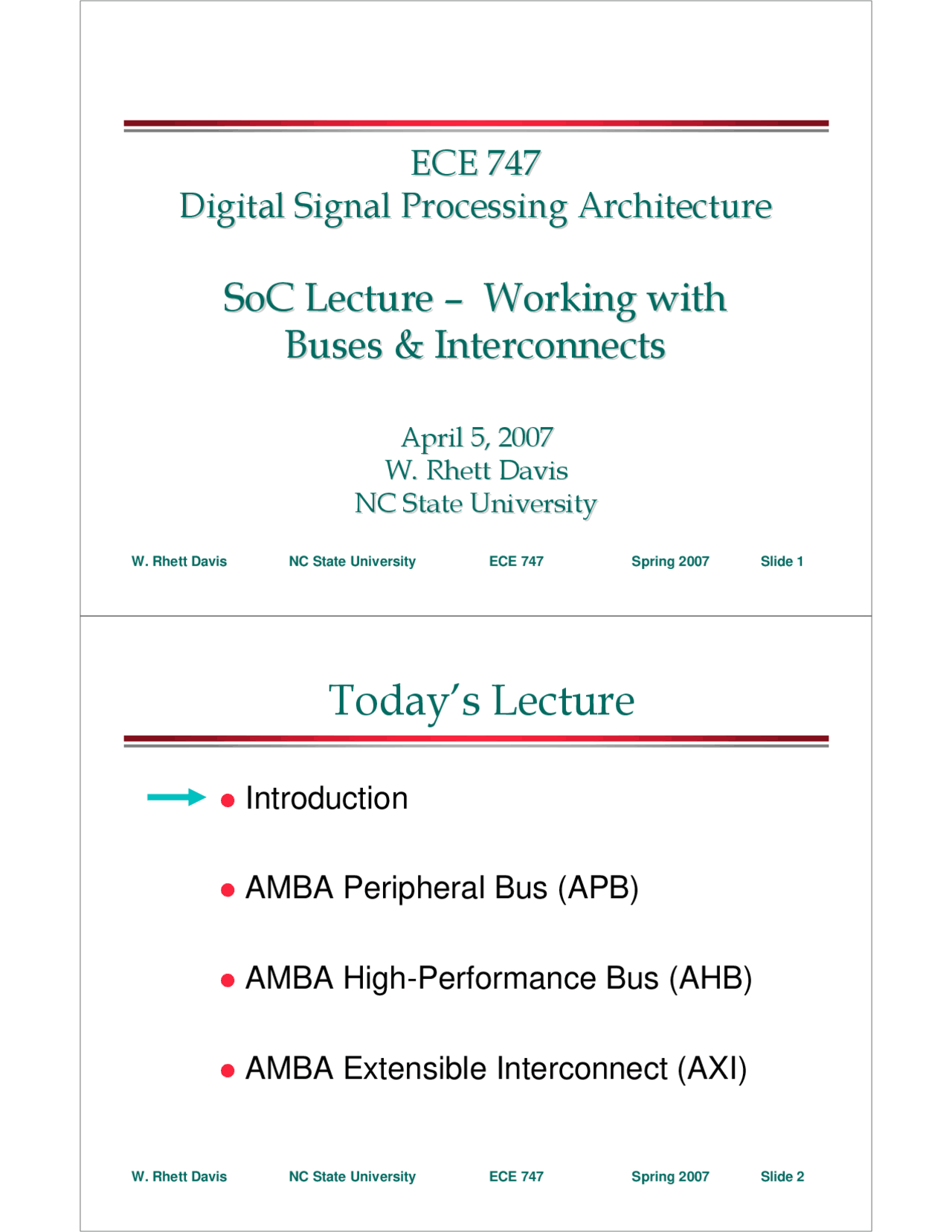 Lecture Slides On With Buses And Interconnects Ece 747 Docsity