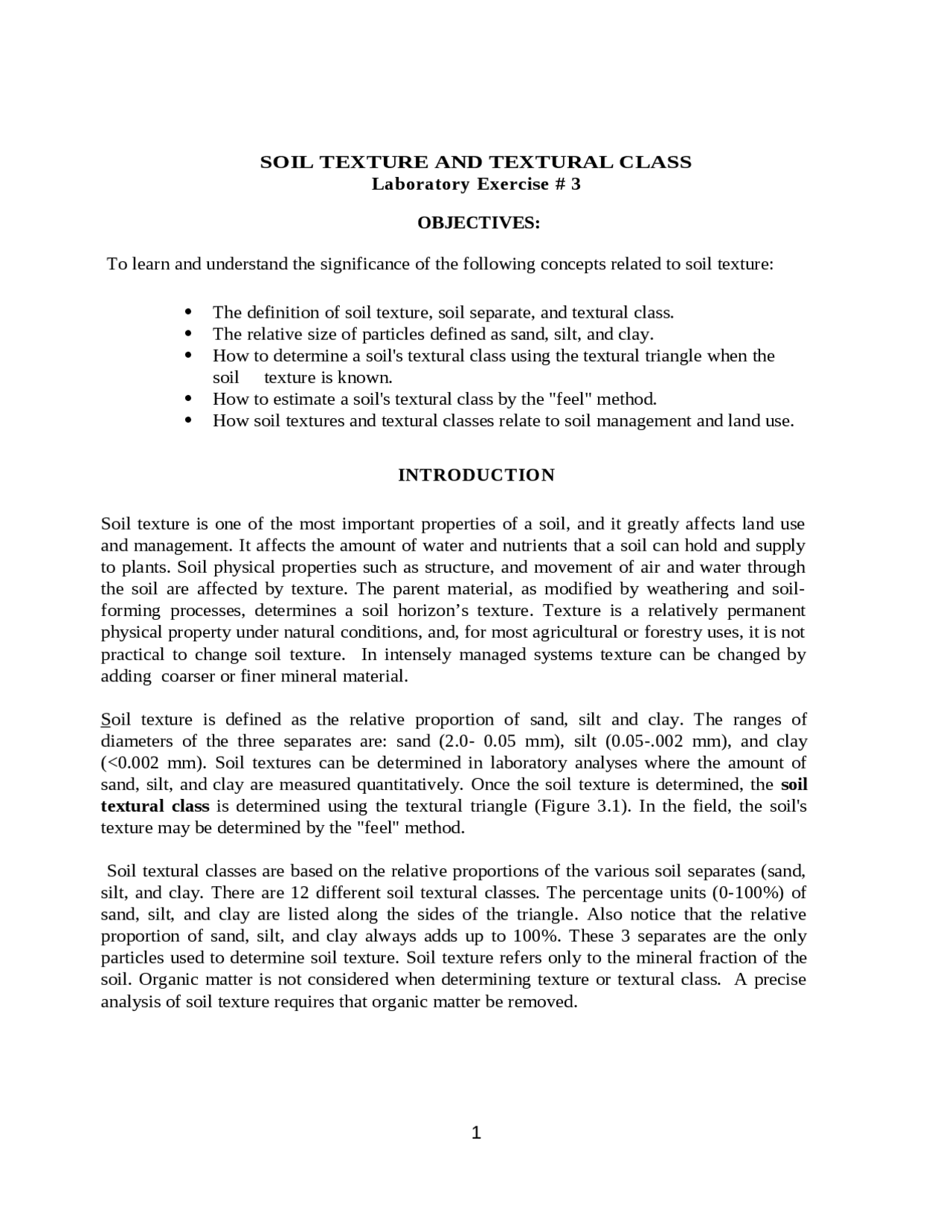 Soil Texture and Textural Class - Laboratory Exercise 3 | SSC 012 - Docsity