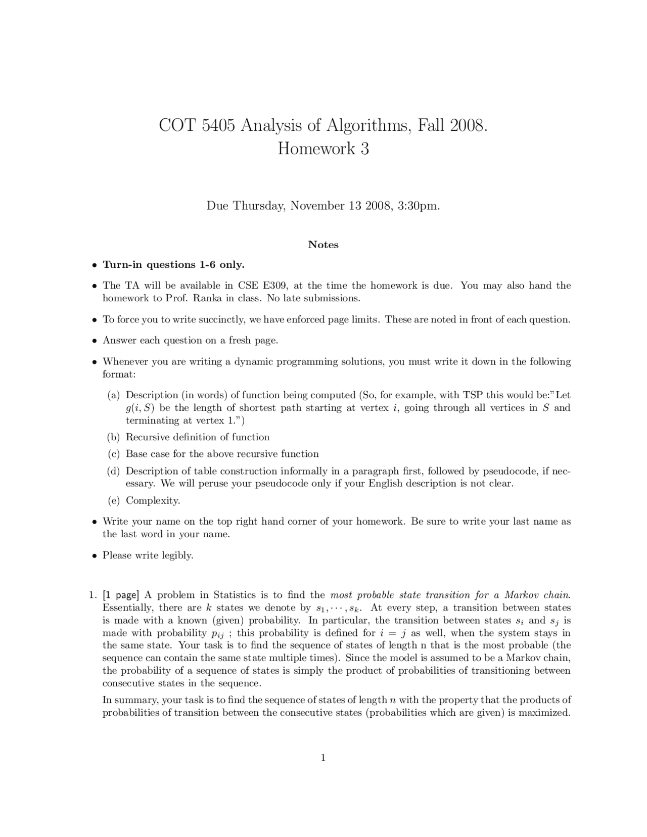 Homework 3 Solutions Analysis Of Algorithms Cot 5405 Docsity 