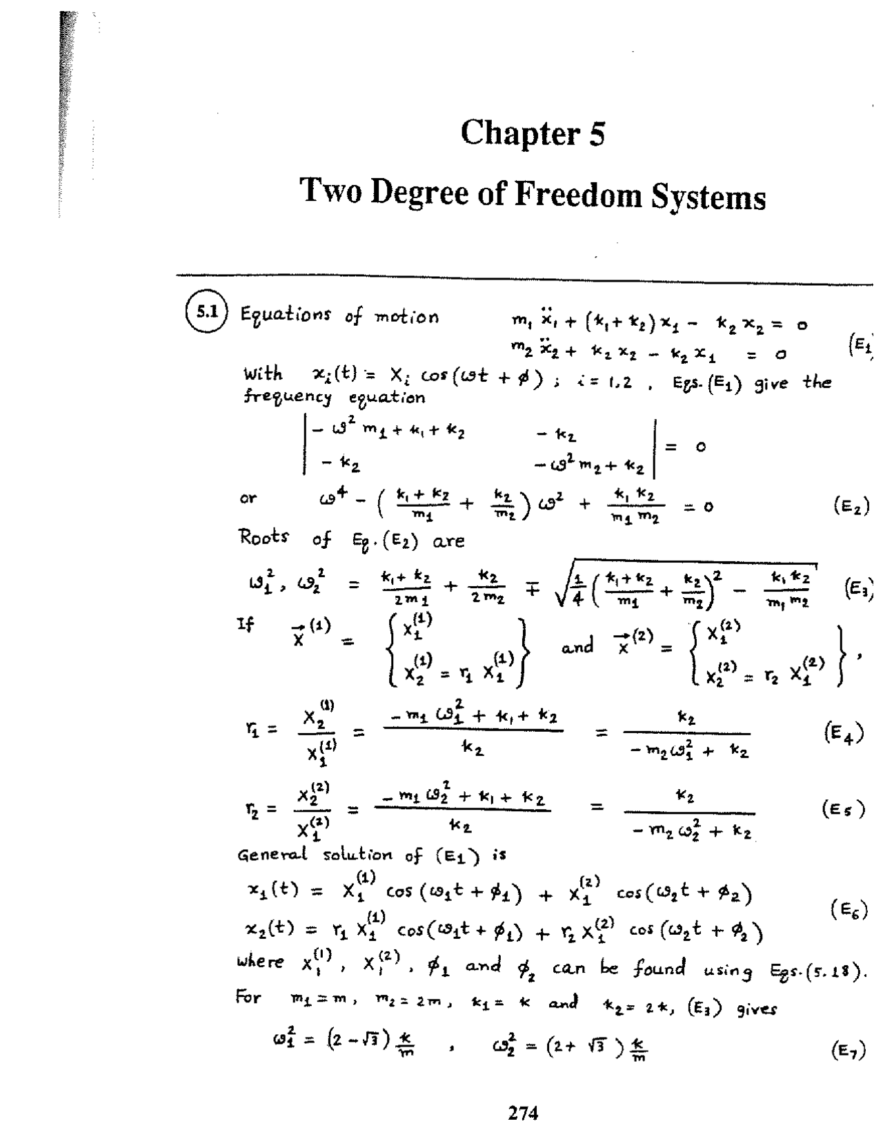 Two Degree of Freedom Systems - Dynamics of Machines | MAE 315 - Docsity