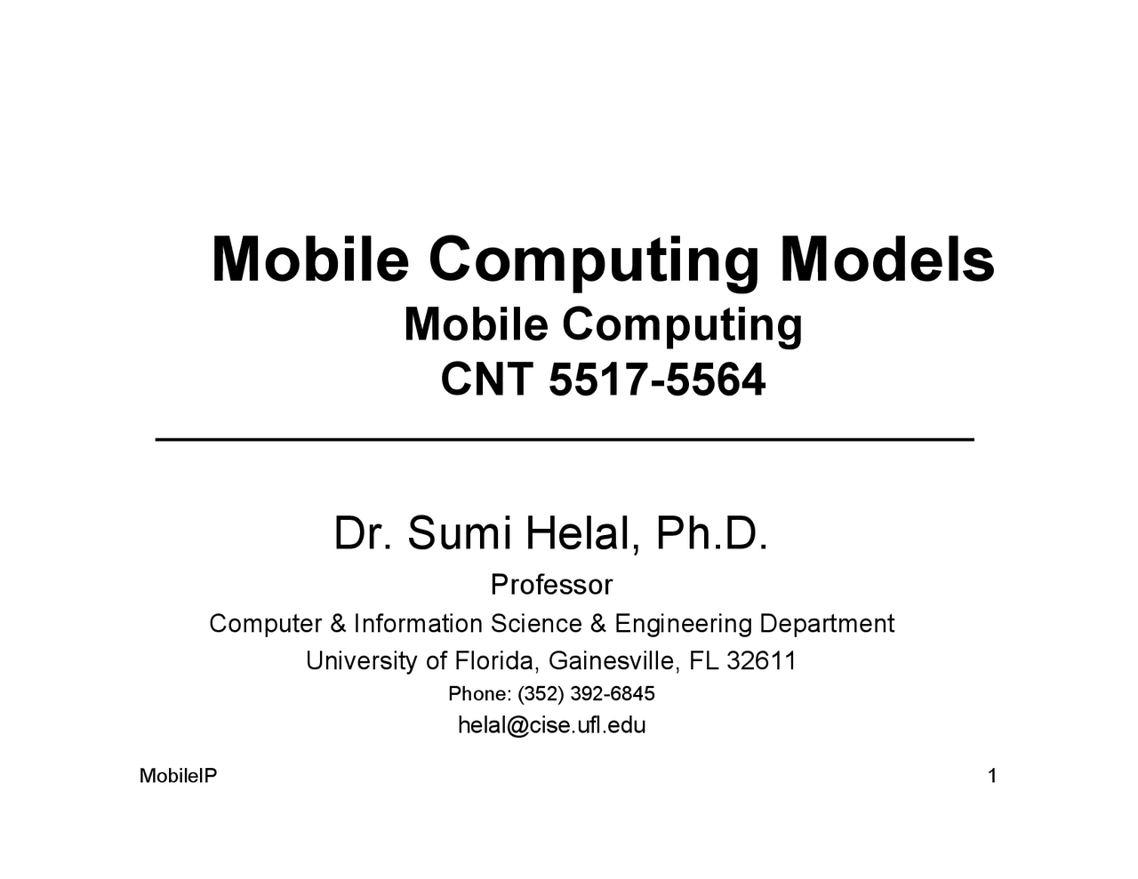 Mobile Computing Models Lecture Slides Cnt 5517 Docsity