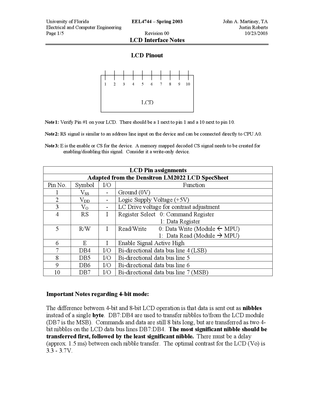 Lcd Interface Microprocessor Application Eel 4744 Docsity