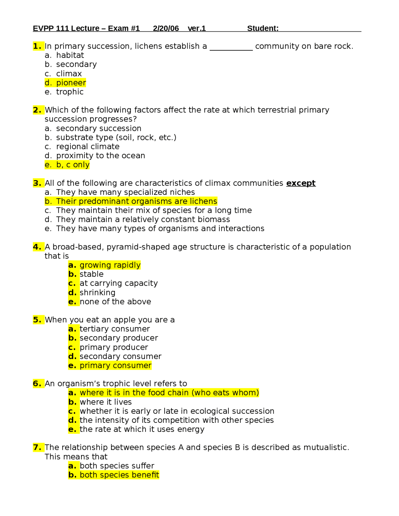Exam 1 Solved Introduction To Environmental Science Evpp 111 Docsity