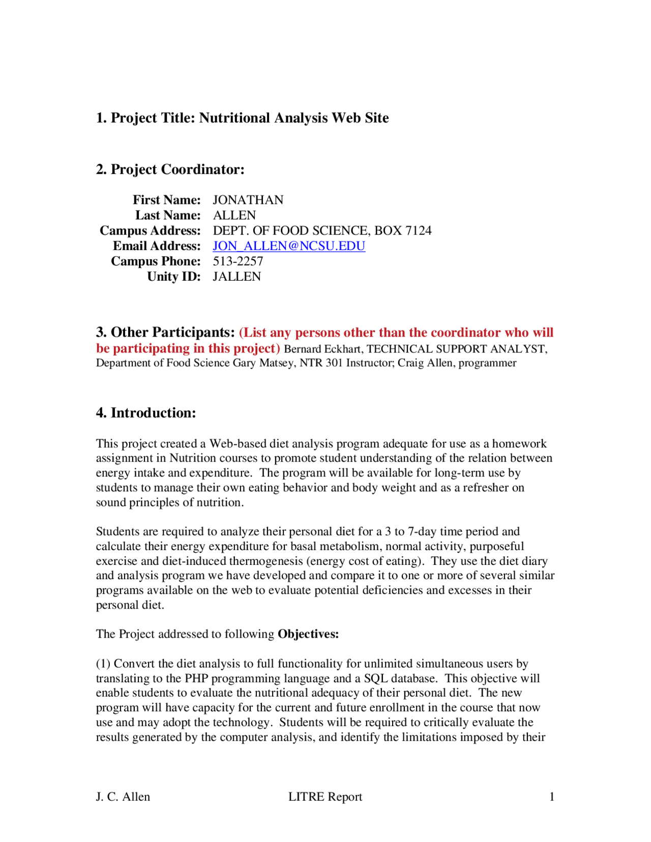 Nutritional Analysis Web Site Introduction To Human Nutrition Ntr