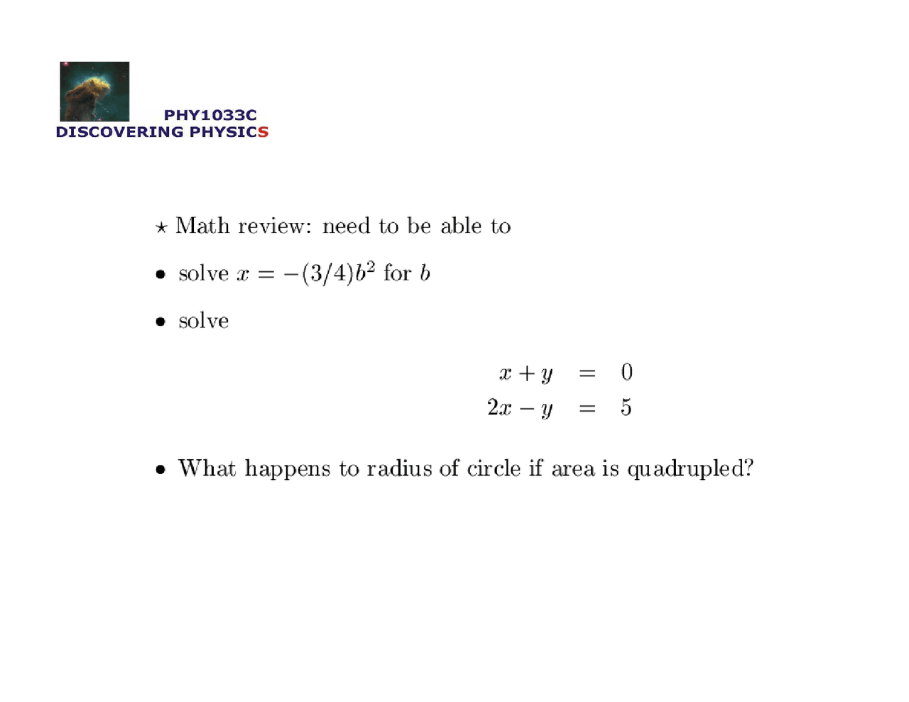 Review Sheet On Discovering Physics Phy 1033 Docsity