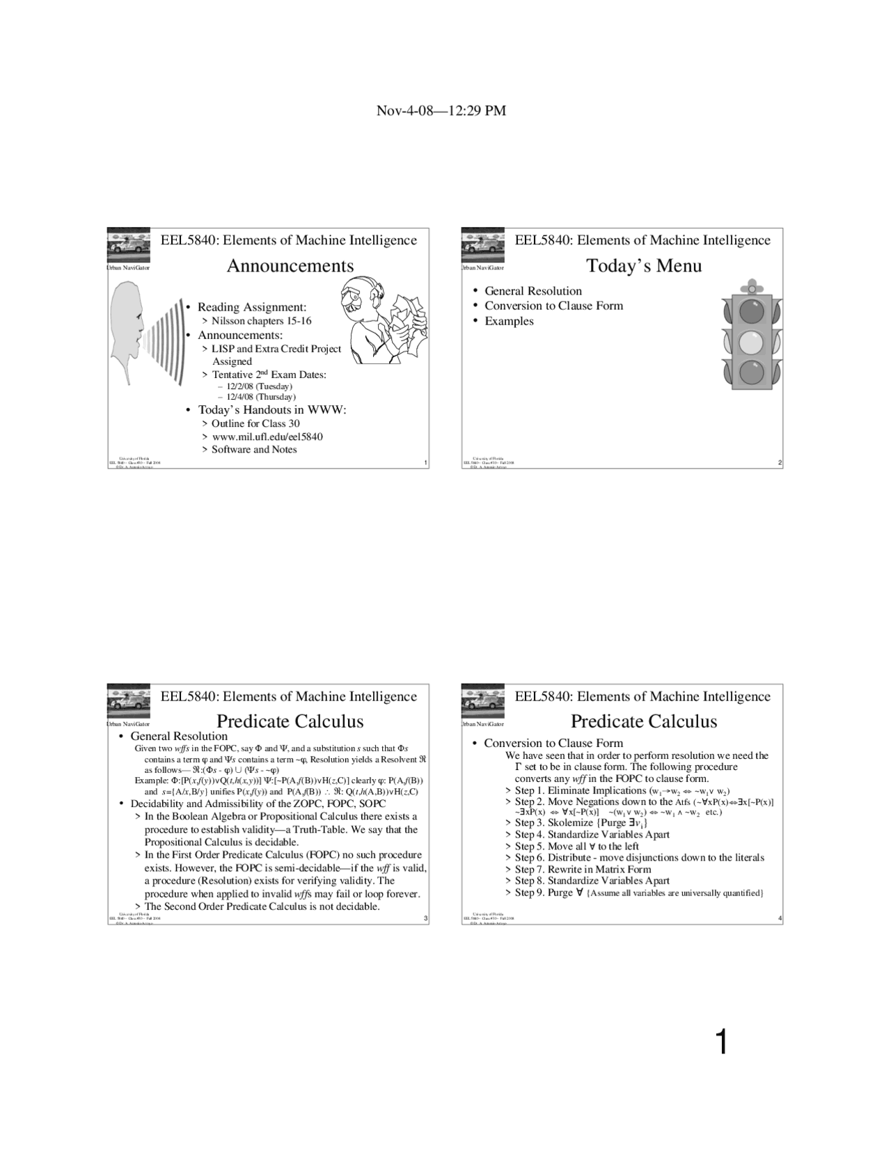 Elements Of Machine Intelligence Lecture Slides Eel 5840 Docsity
