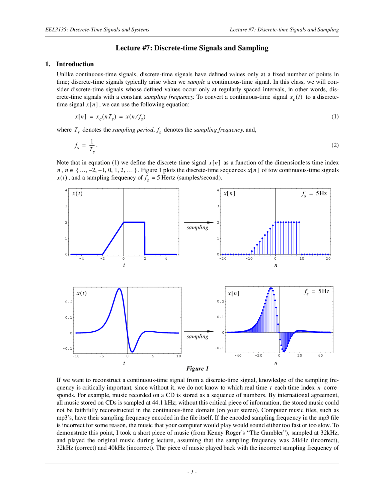 Introduction To Discrete Time Signal And Sampling Eel 3135 Docsity