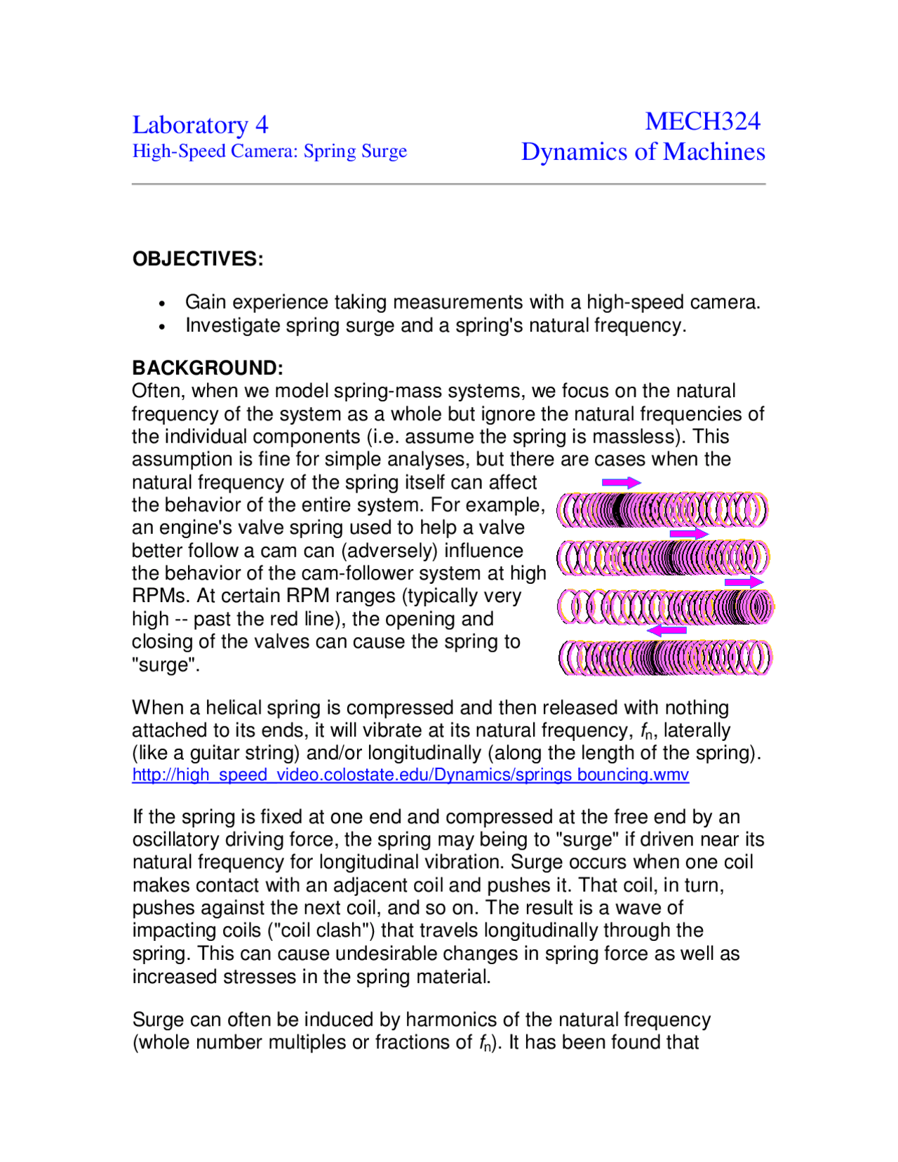 High-Speed Camera: Spring Surge - Laboratory 4 | MECH 324 - Docsity