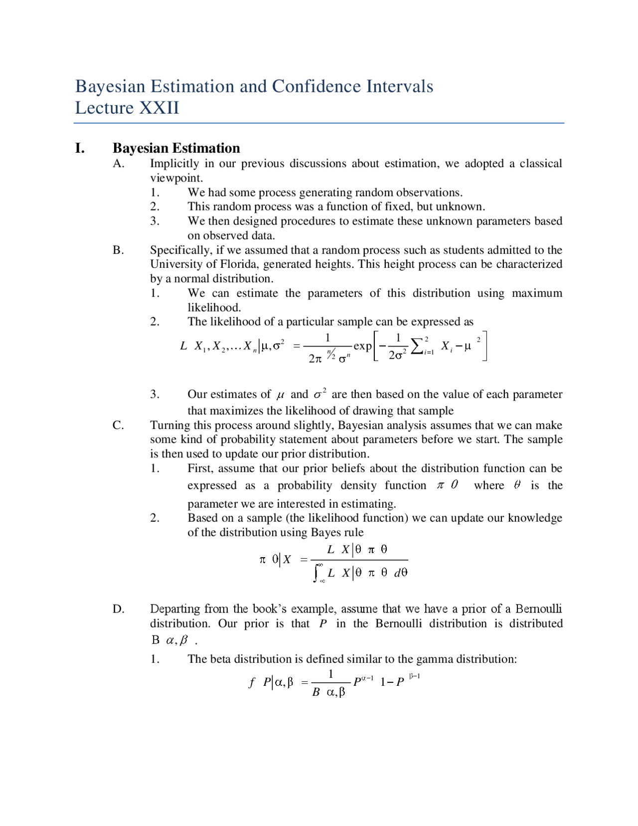 Bayesian Estimation And Confidence Intervals Lecture Notes Aeb 6933