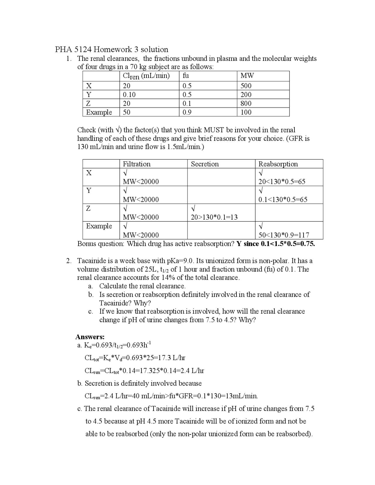 Dose Optimization I Answer Key To Assignment 3 Pha 5127 Docsity