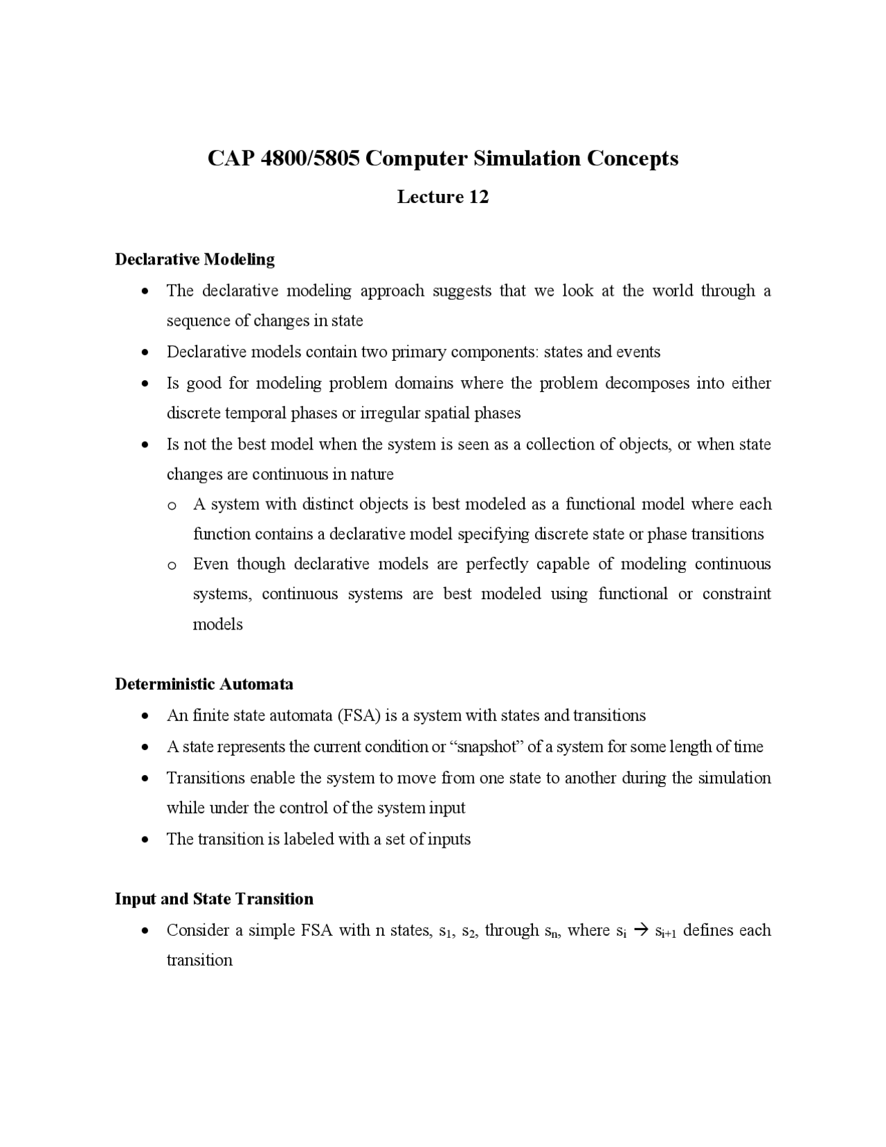 Declarative Modeling Lecture Notes Cap 4800 Docsity