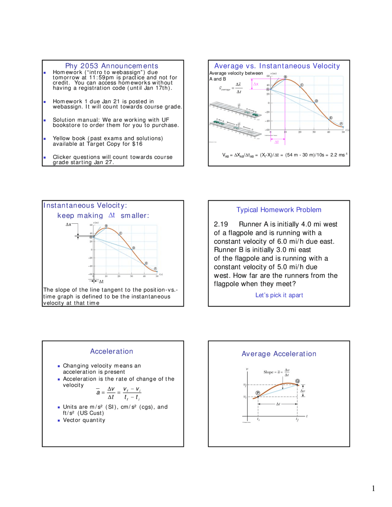 Average And Instantaneous Velocity Lecture Slides Phy 2053 Docsity