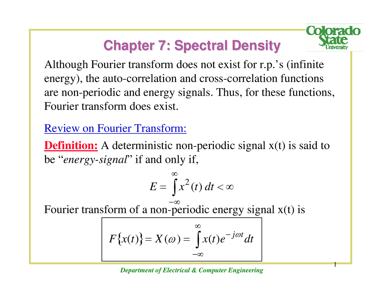 Introduction To Spectral Density With Examples Lecture Slides Ece