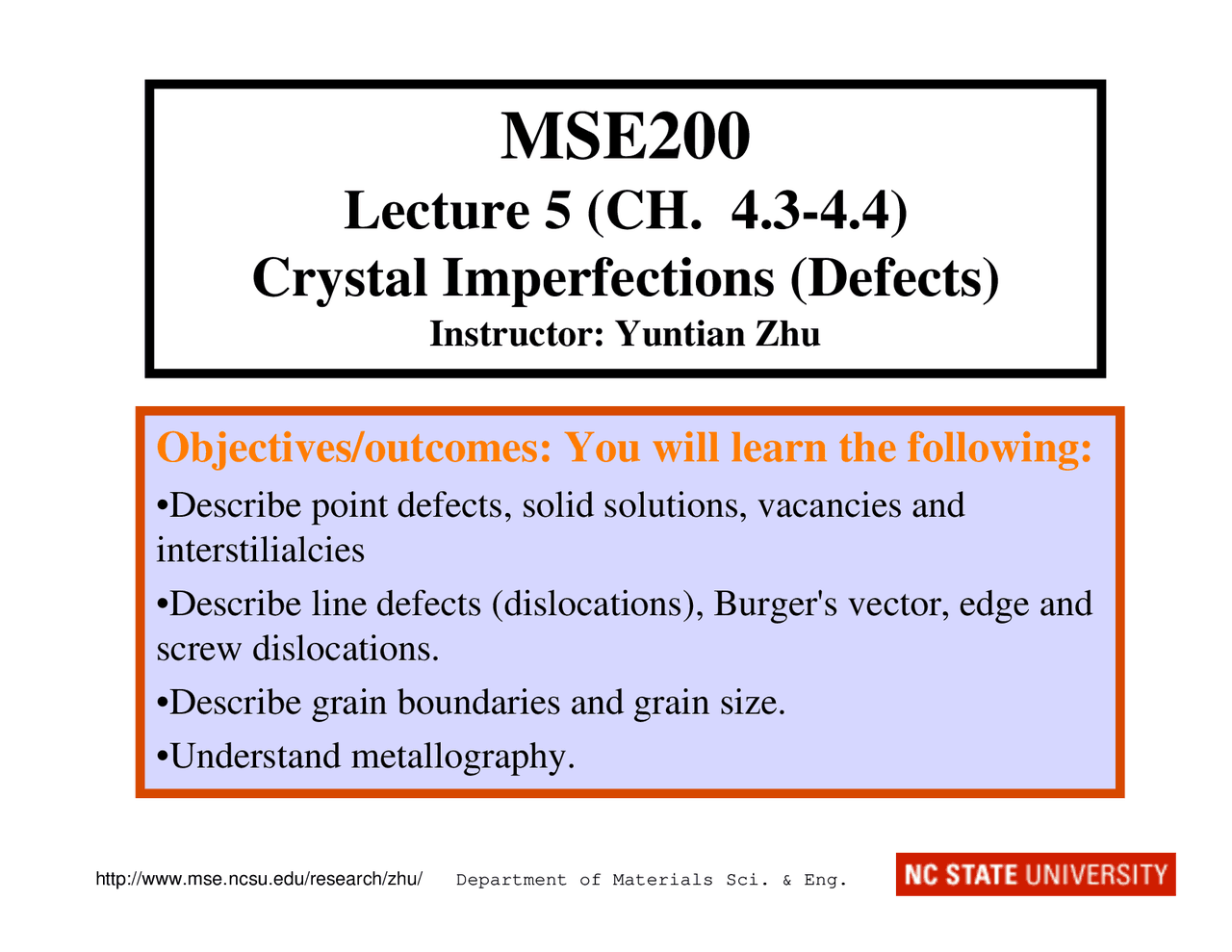 Defects Of Crystal Imperfections Lecture Slides Mse 200 Docsity