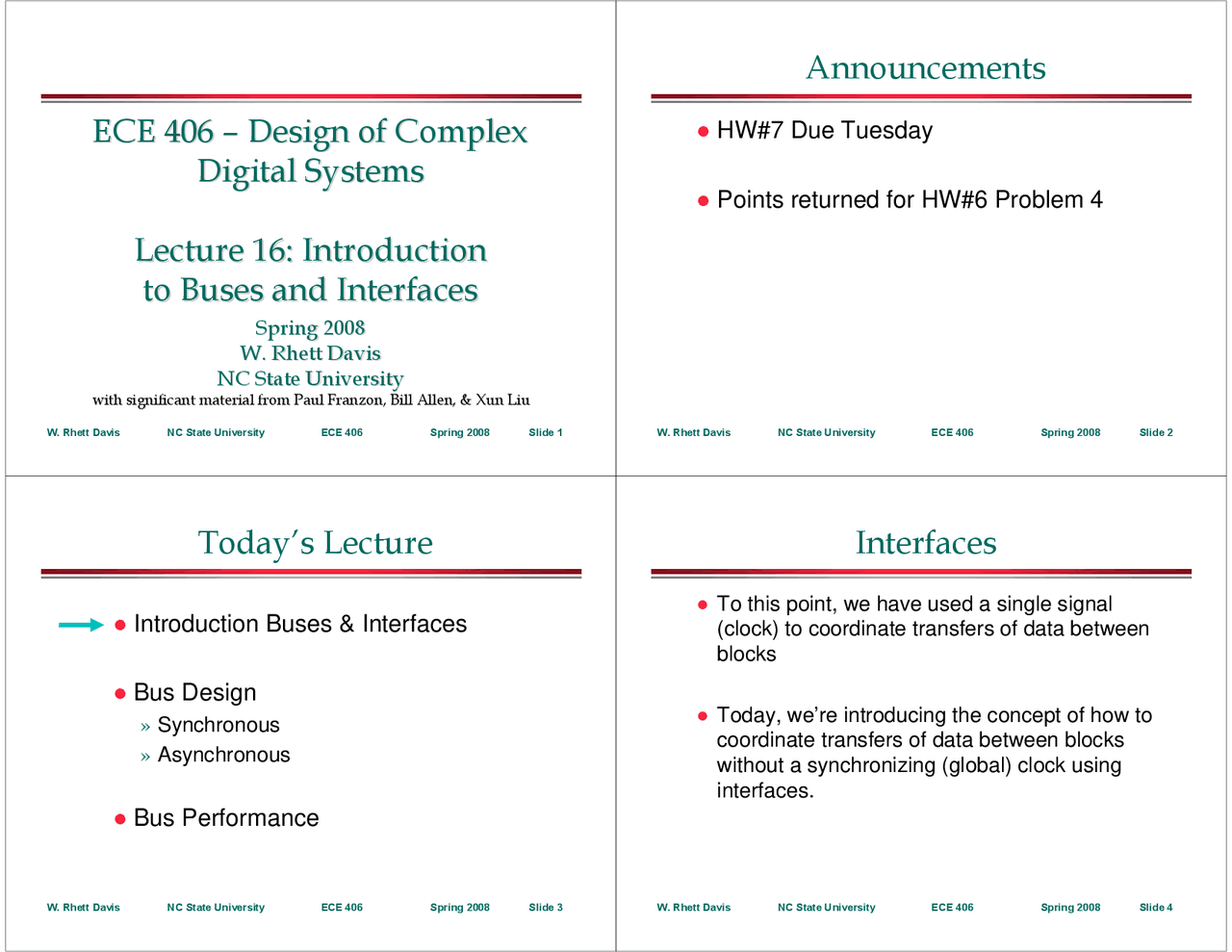 Lecture Slides On Introduction To Buses And Interfaces Ece 406 Docsity