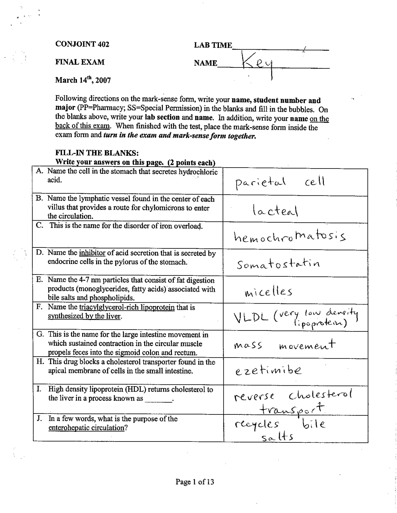 Solved Questions For Final Exam Human Anatomy And Physiology Conj