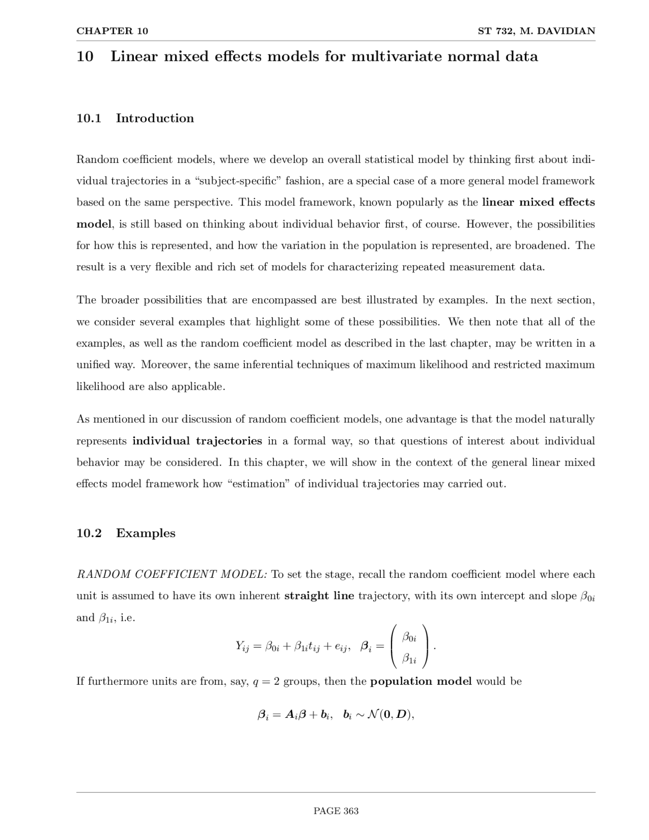 Linear Mixed Effects Models For Multivariate Normal Data St 732 Docsity