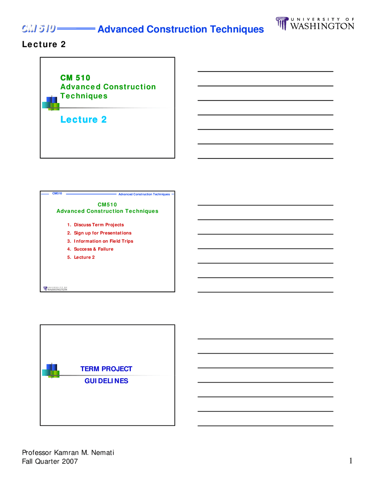 Advanced Construction Techniques Lecture Slides Cm 510 Docsity