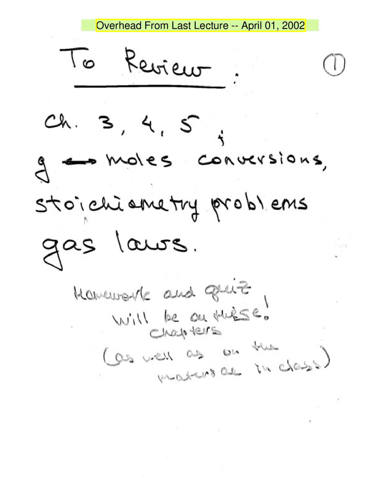 Lecture Handout on Gas Laws - Moles Conversions | CHEM 162 - Docsity