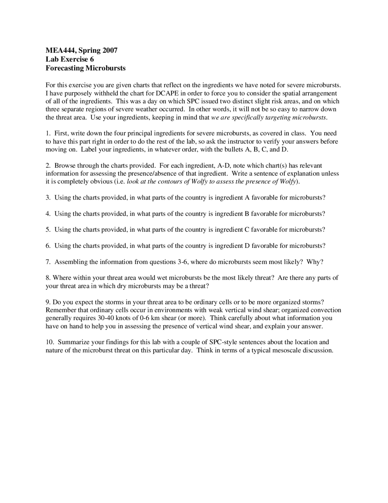 Weather Analysis And Forecasting Ii Lab Exercise 6 Mea 444 Docsity