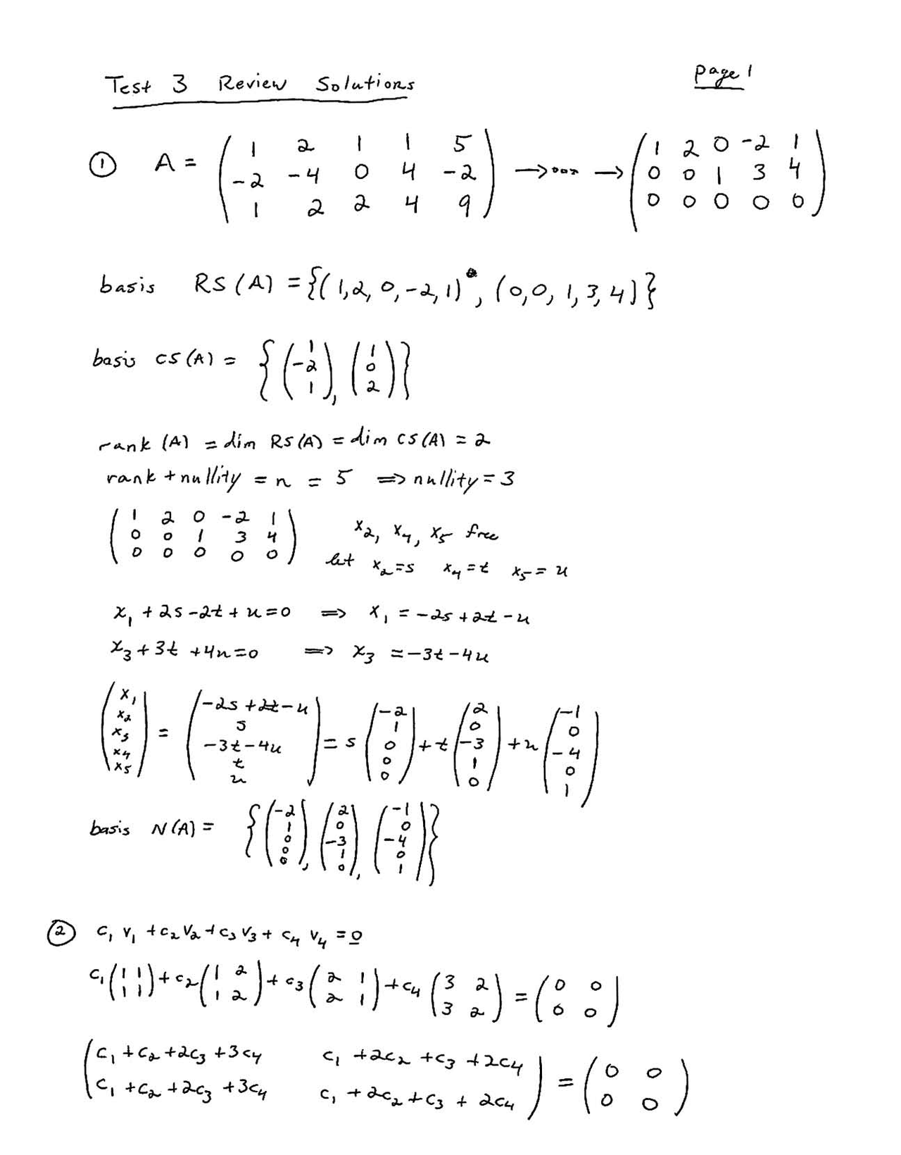 Test 3 Review Solution Introduction To Linear Algebra Ma 405 Docsity