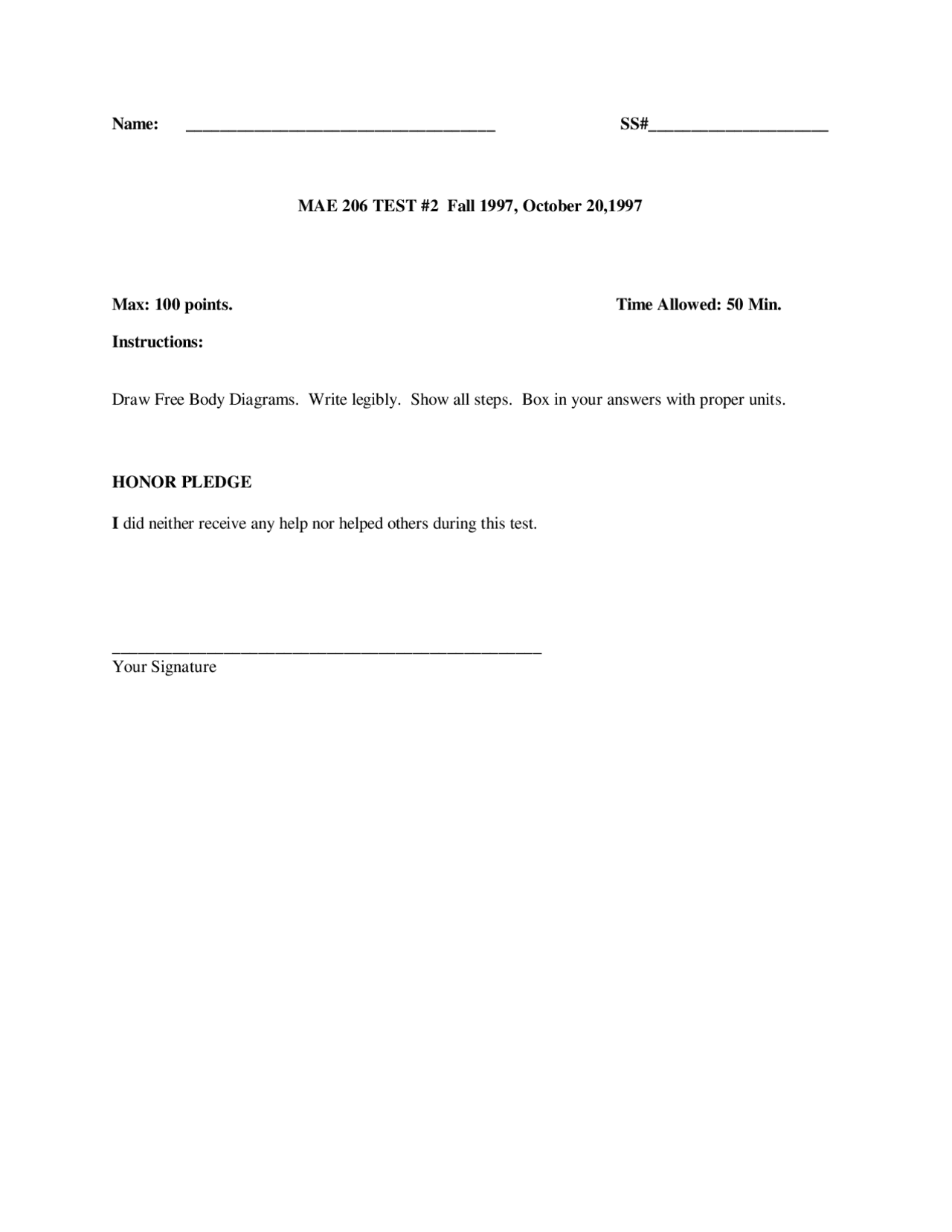 Test 2 Problems With Solution Engineering Statics Mae 206 Exams