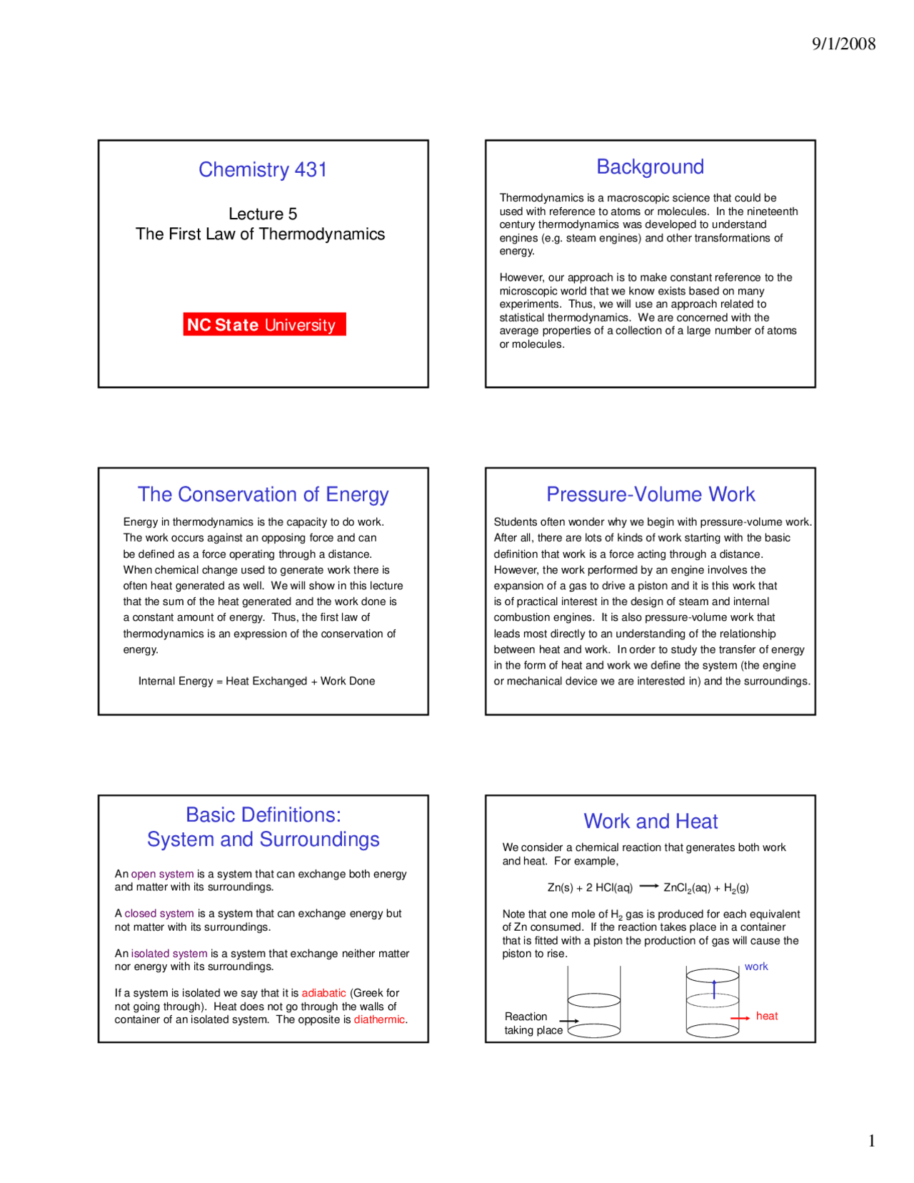 The First Law Of Thermodynamics Lecture Slides Ch 433 Docsity