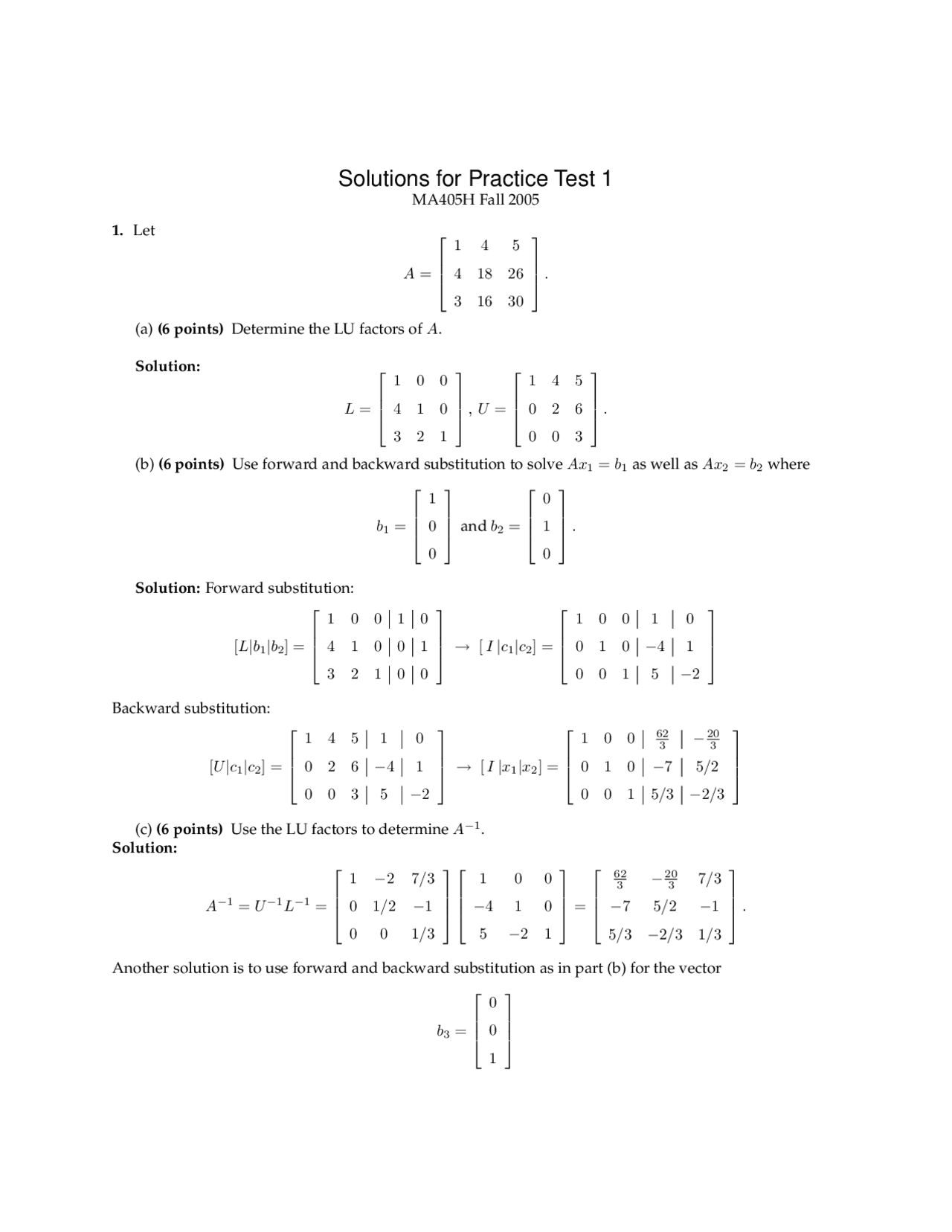 Solutions For Practice Test I Mathematics Honors Program Ma 405h