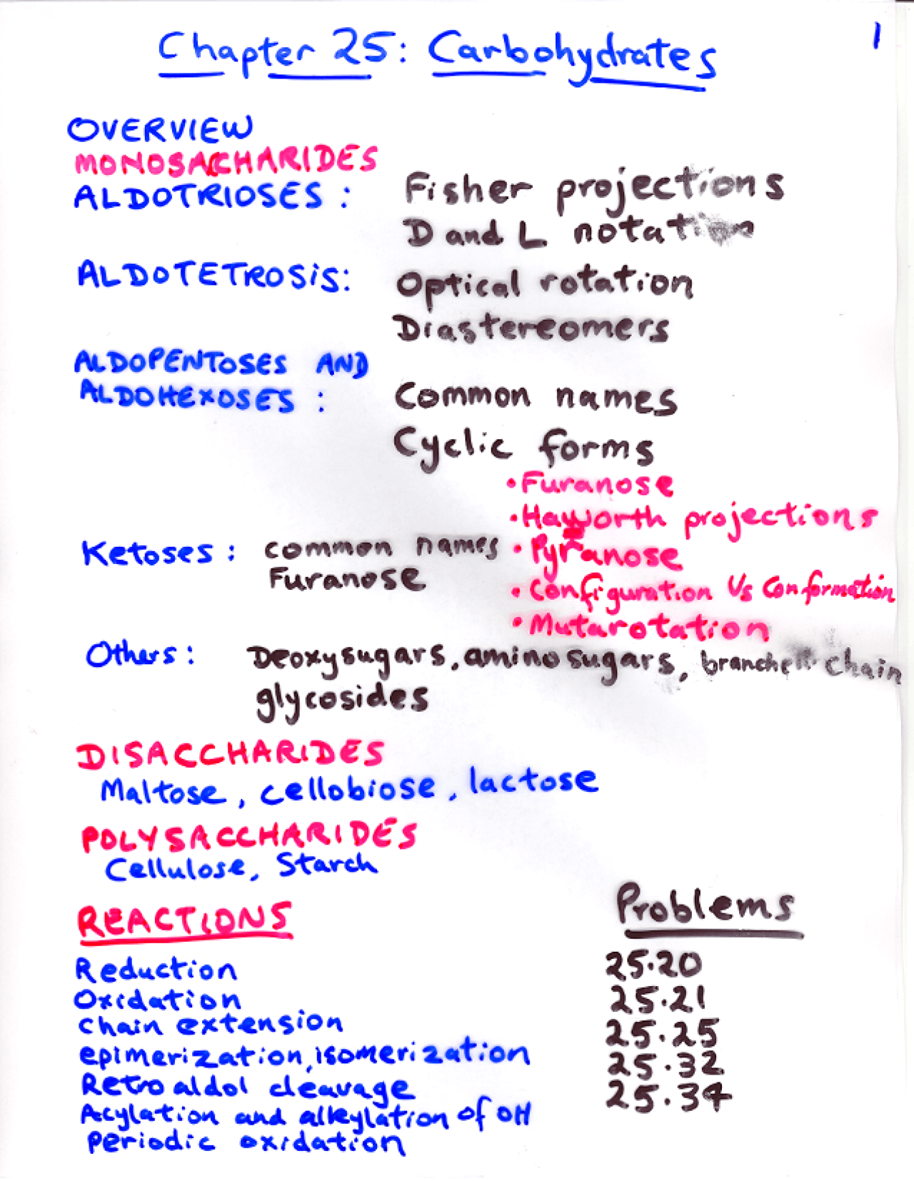 Carbohydrates , Solutions for Handwritten Notes | CHEM 239 - Docsity