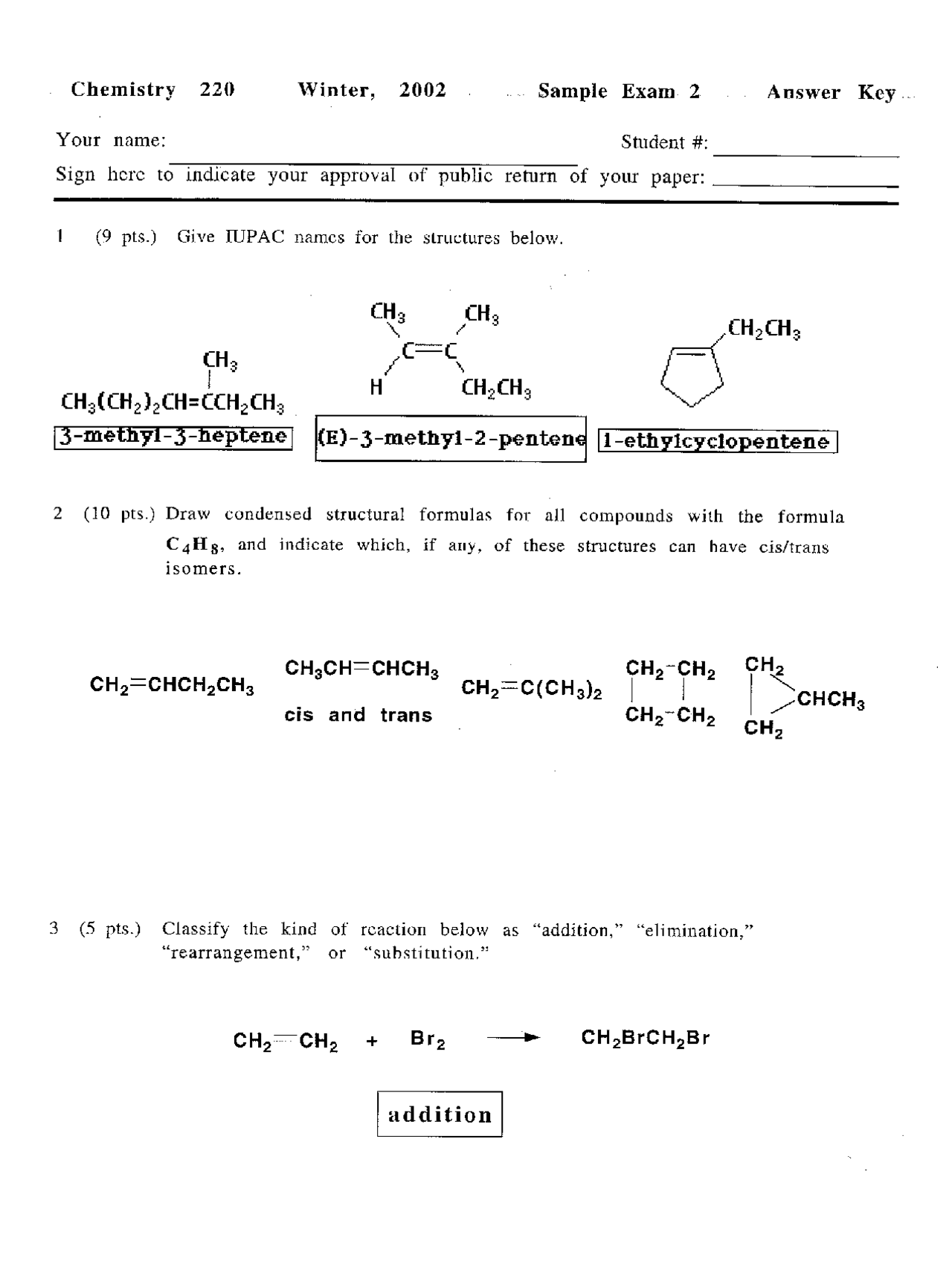 10 Questions With Answer Key Principles Of Chemistry Ii Exam 2